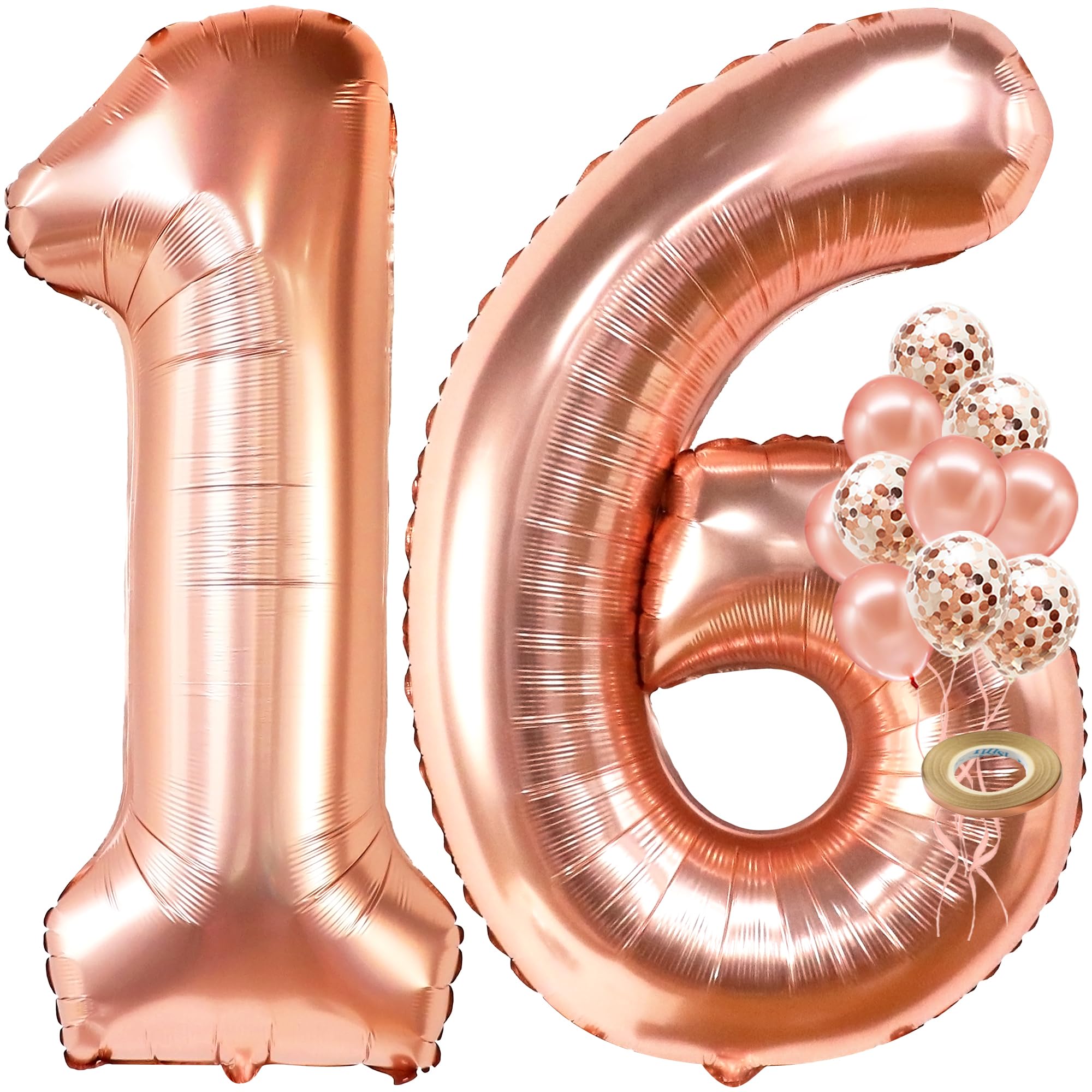 KatchOn, Sweet 16 Balloons Rose Gold - 40 Inch | Sweet 16 Birthday Decorations | Rose Gold 16 Balloon Numbers with Confetti Balloons | Sweet Sixteen Balloons | 16th Birthday Decorations for Girls