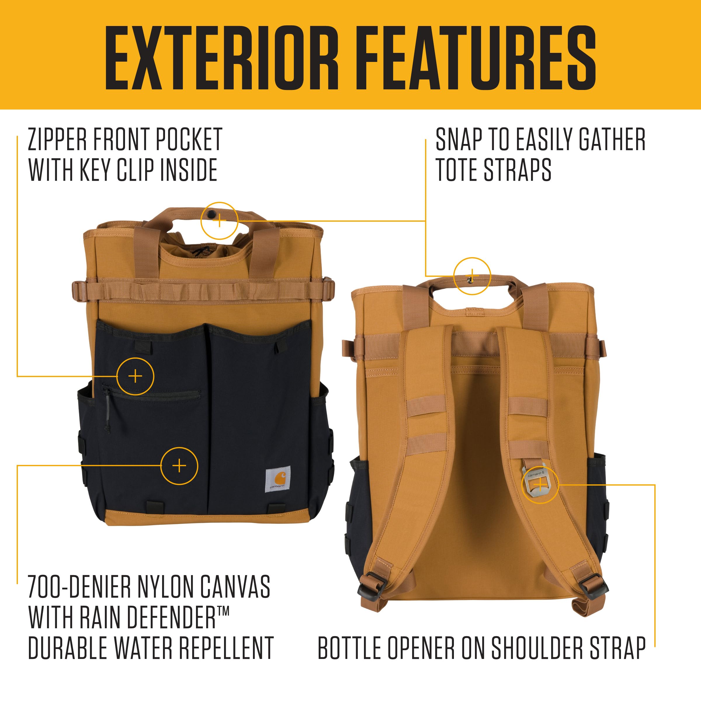 Carhartt Nylon Convertible Tote, Water-Resistant Cinch-Top Backpack, Black, One Size