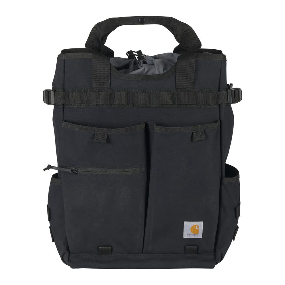 Carhartt Nylon Convertible Tote, Water-Resistant Cinch-Top Backpack, Black, One Size