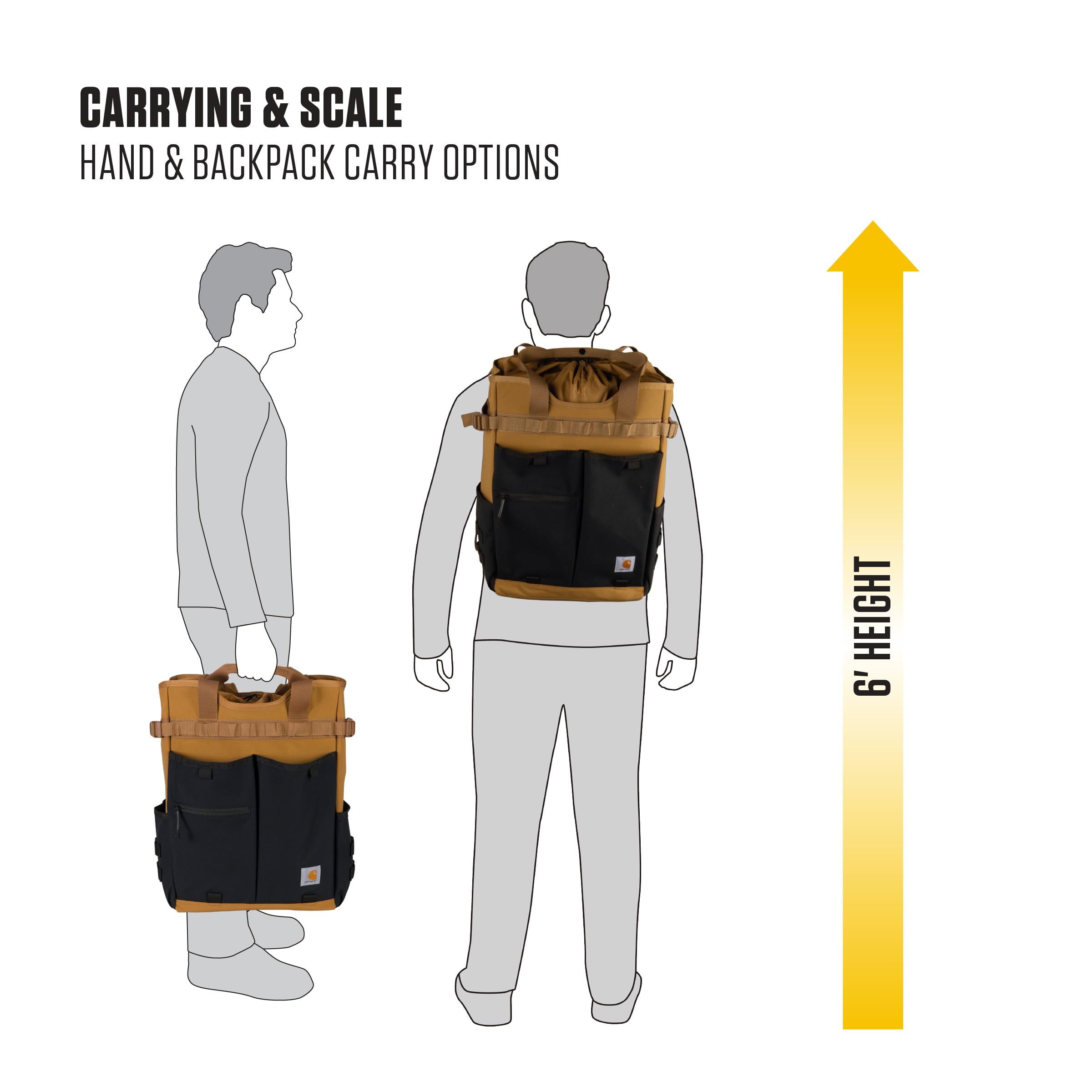 Carhartt Nylon Convertible Tote, Water-Resistant Cinch-Top Backpack, Black, One Size