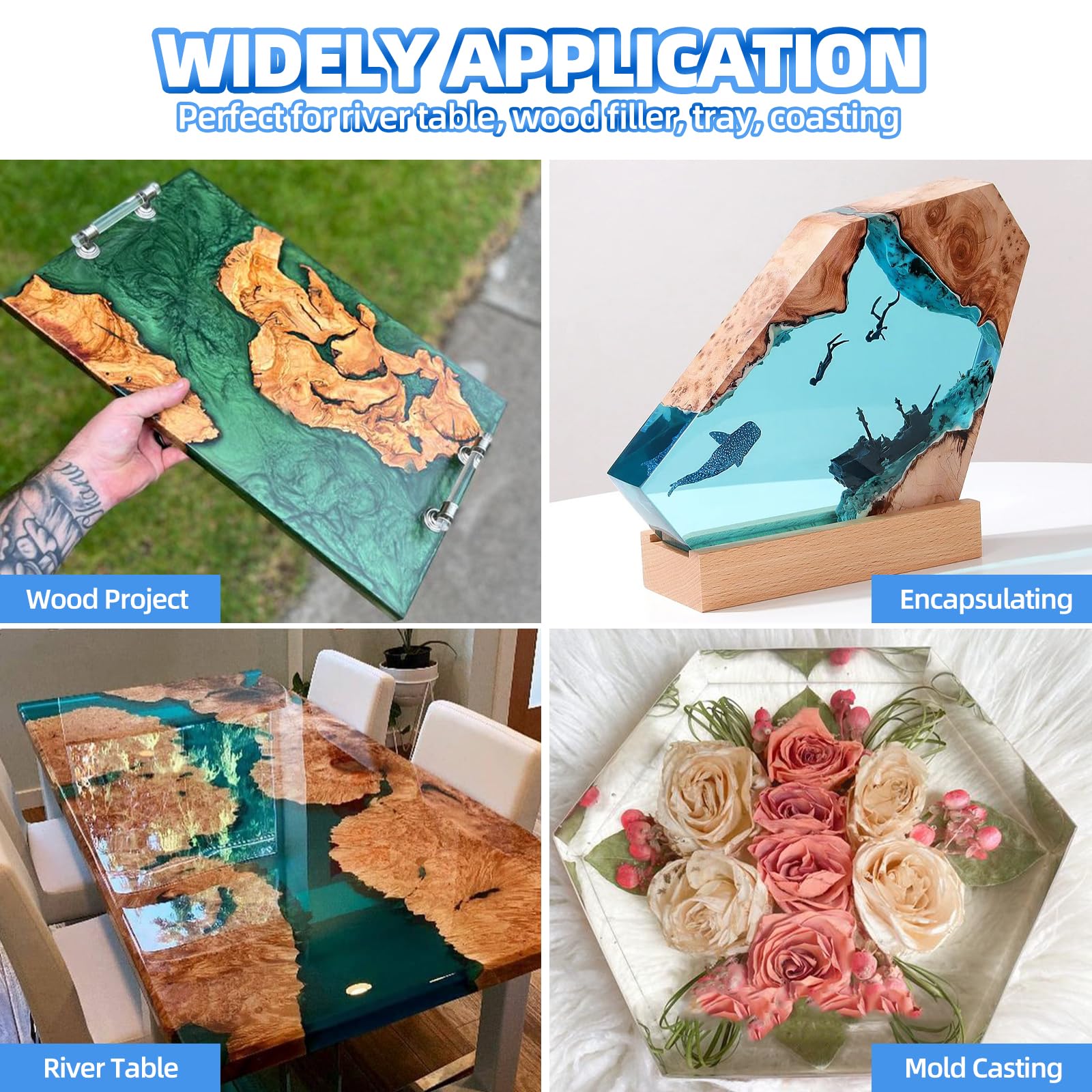 Epoxy Resin, Upgrade Formula 32OZ 2X UV Resistant Resin, Epoxy Casting and Coating Resin Kit with Sticks, Self Leveling Easy Mix for Art, Crafts, Jewelry Making, River Tables of Art Resin