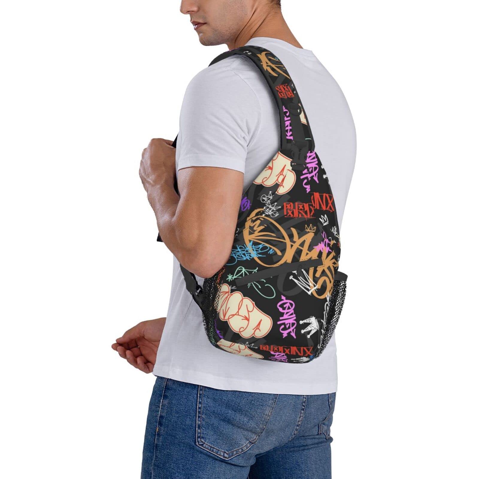 ZREXUO Graffiti Art Sling Backpack,Casual Crossbody Backpack Sling Bag Chest Daypack for Men Women Sport