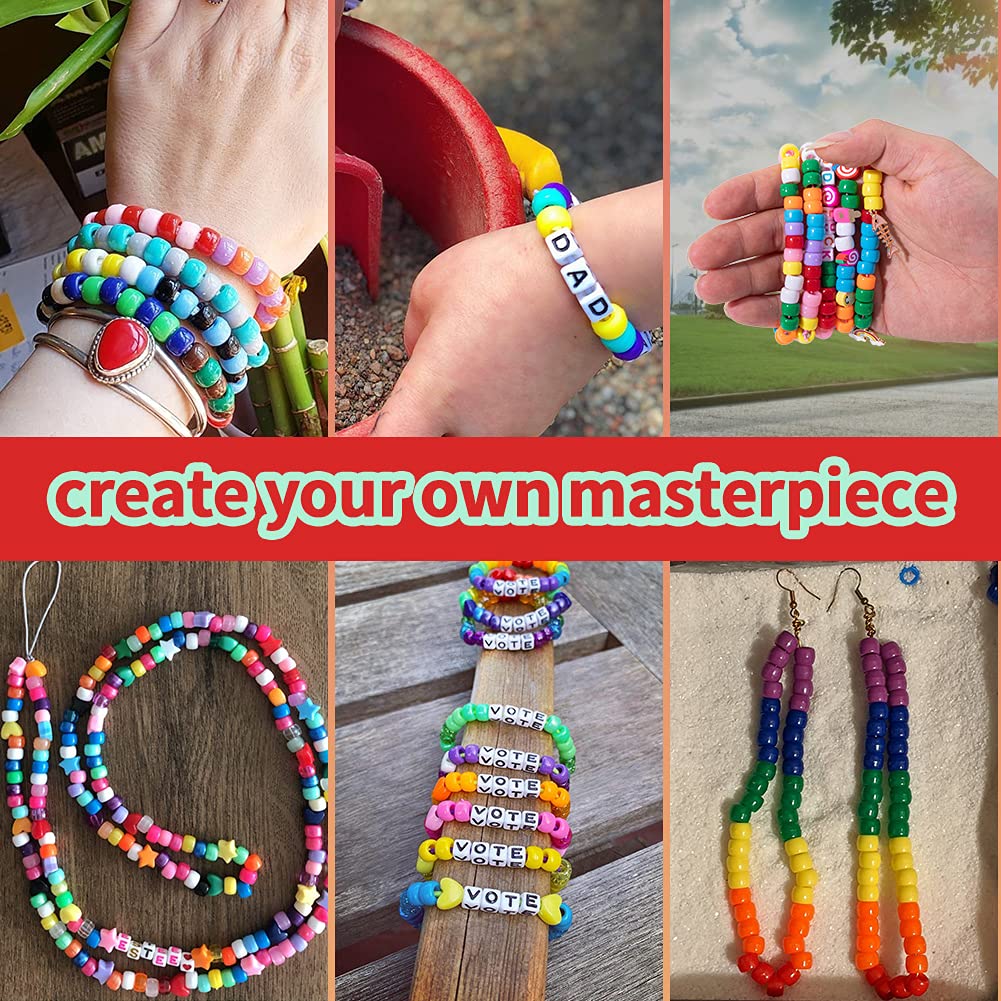 seizefun Friendship Bracelets Making Kit ,Kandi Bracelet Kit with Pony Beads Elastic String Charm Smiley Face and Letter Beads for Kids Crafts and Jewelry Making Kits, 6*9MM 6*6MM