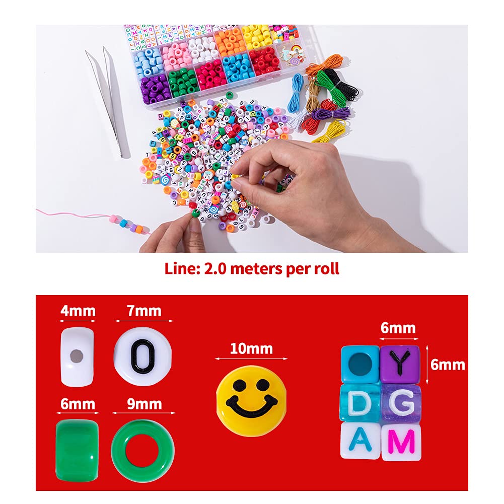 seizefun Friendship Bracelets Making Kit ,Kandi Bracelet Kit with Pony Beads Elastic String Charm Smiley Face and Letter Beads for Kids Crafts and Jewelry Making Kits, 6*9MM 6*6MM