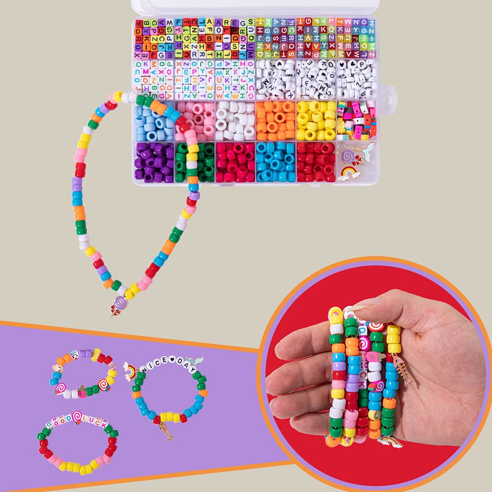 seizefun Friendship Bracelets Making Kit ,Kandi Bracelet Kit with Pony Beads Elastic String Charm Smiley Face and Letter Beads for Kids Crafts and Jewelry Making Kits, 6*9MM 6*6MM