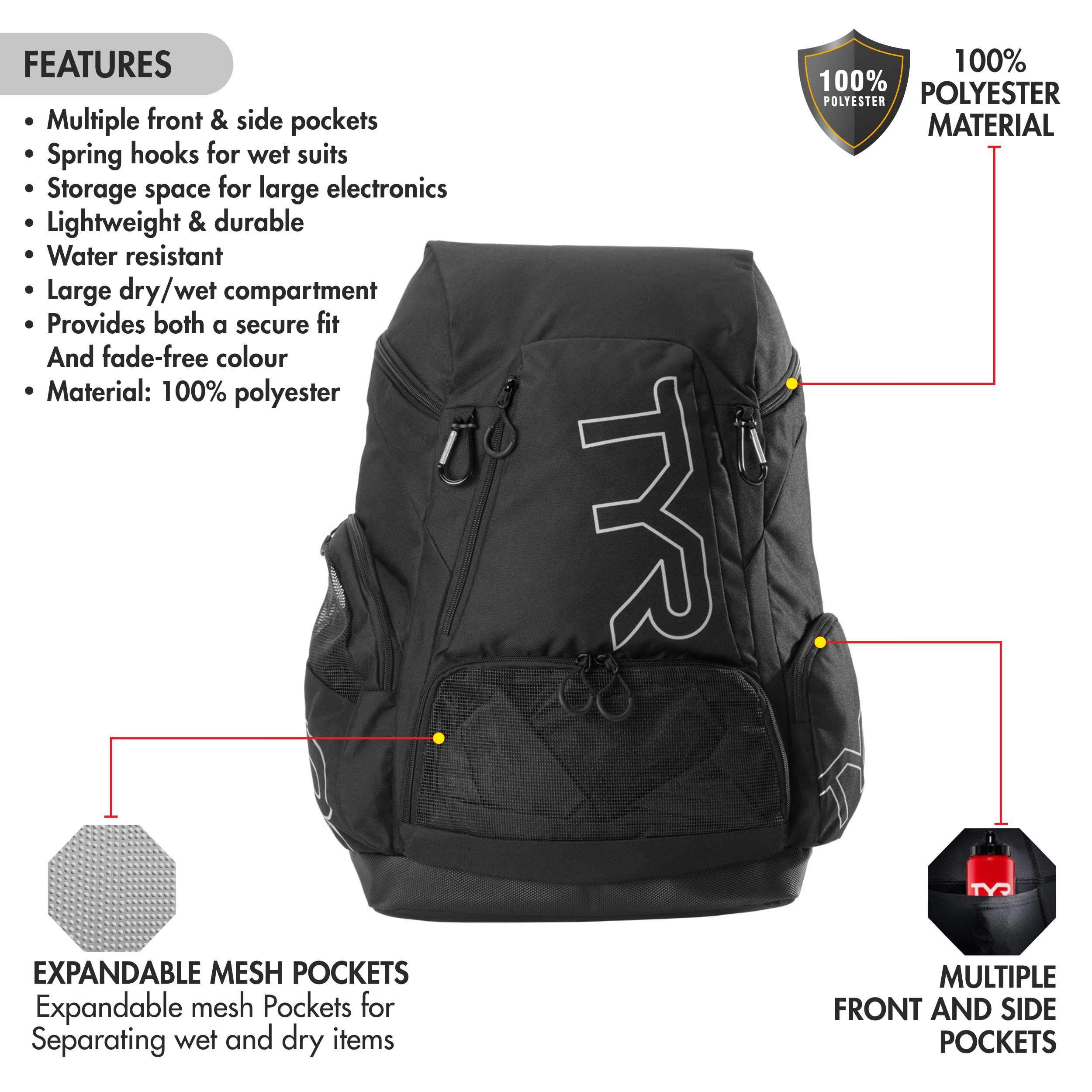 TYR LATBPLTH001ALL Alnc30L Backpack LTH Black All