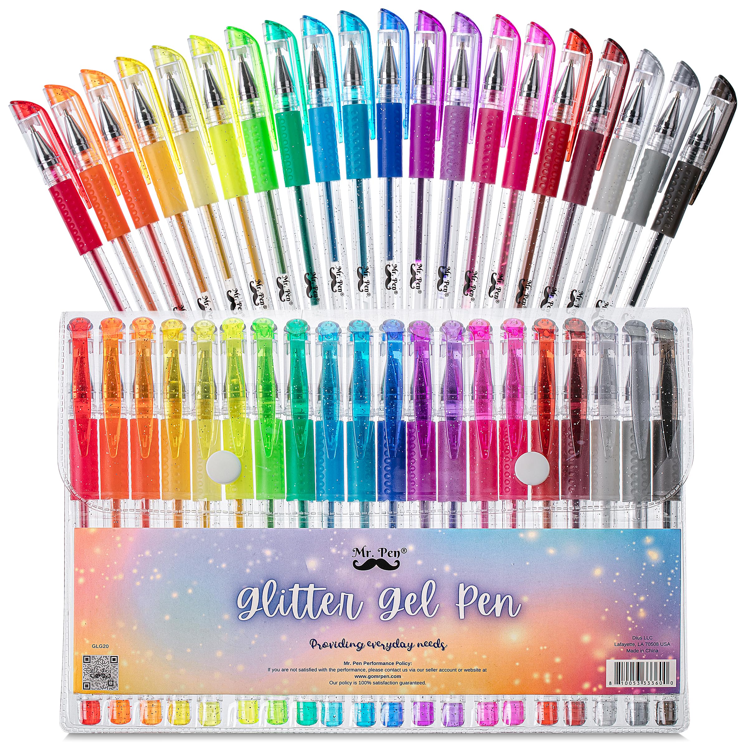 Mr. Pen- Glitter Gel Pens, Assorted Colors, 20 pcs, Glitter Pens, Glitter Gel Pens for Adult Coloring, Neon Gel Pens, Sparkly Gel Pens, Gel Pens for Coloring, Glitter Gel Pen Set, Bible Journaling Pen