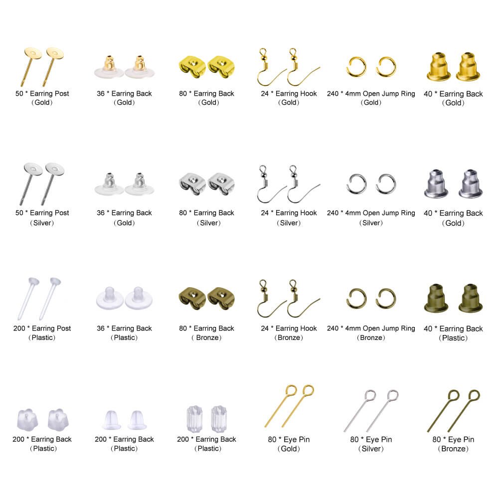 Paxcoo 2400Pcs Earring Making Supplies Kit with 24 Style Earring Hooks, Earring Backs, Earrings Posts and Earring Making Findings for Adult