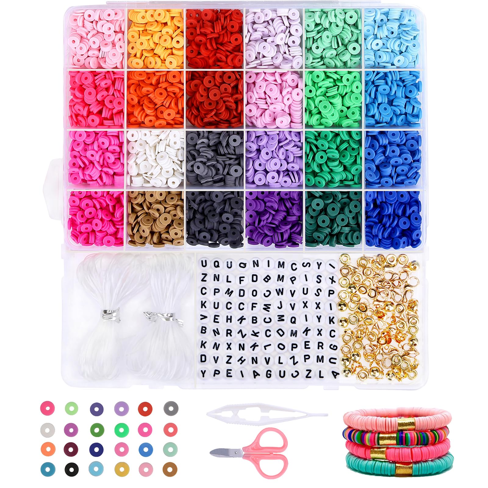 Greentime Clay Beads, 4500pcs Flat Round Spacer Clay Beads Heishi Beads for Bracelets Jewelry Making Kit Earring DIY Crafts for Holiday Gift (24Color 6mm)