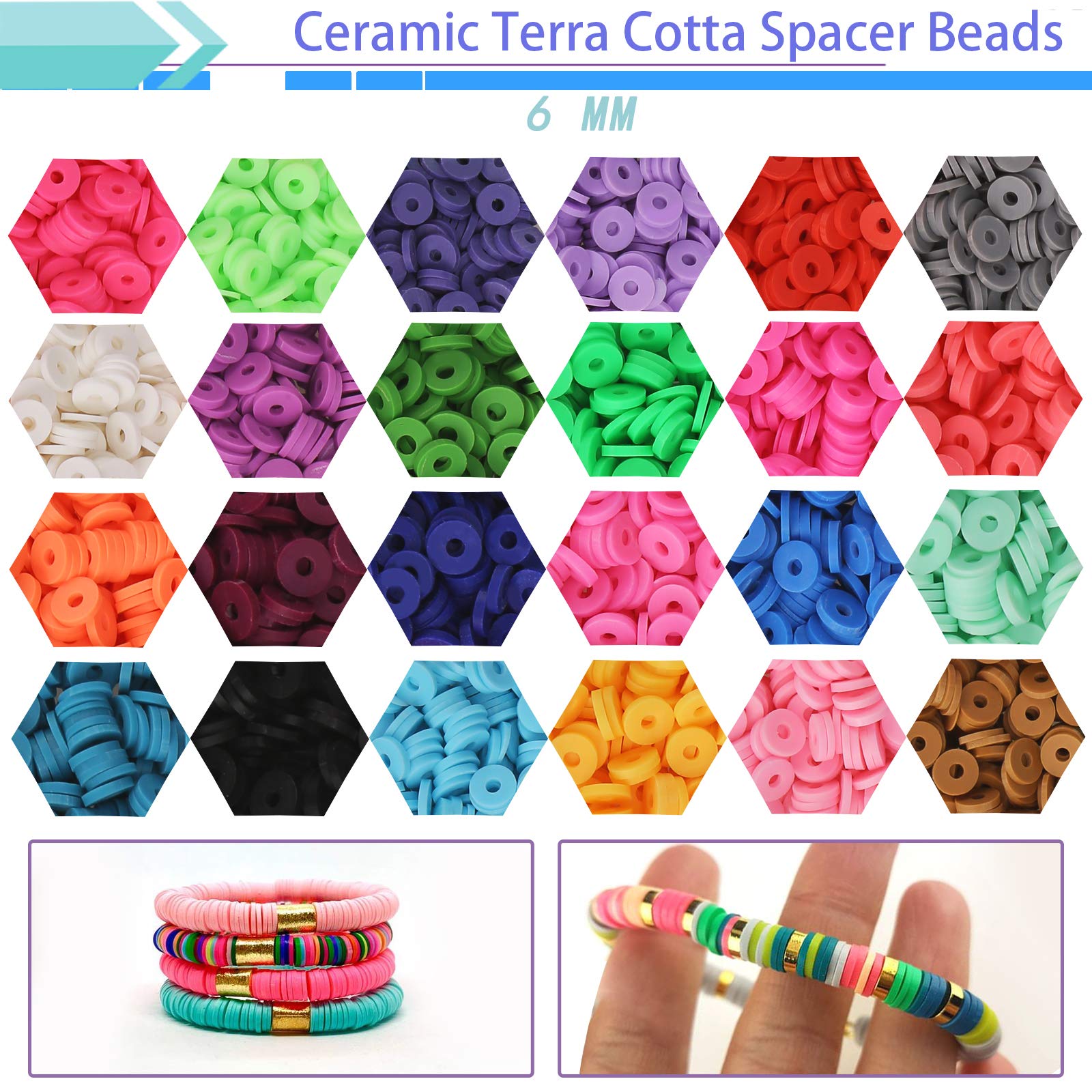 Greentime Clay Beads, 4500pcs Flat Round Spacer Clay Beads Heishi Beads for Bracelets Jewelry Making Kit Earring DIY Crafts for Holiday Gift (24Color 6mm)