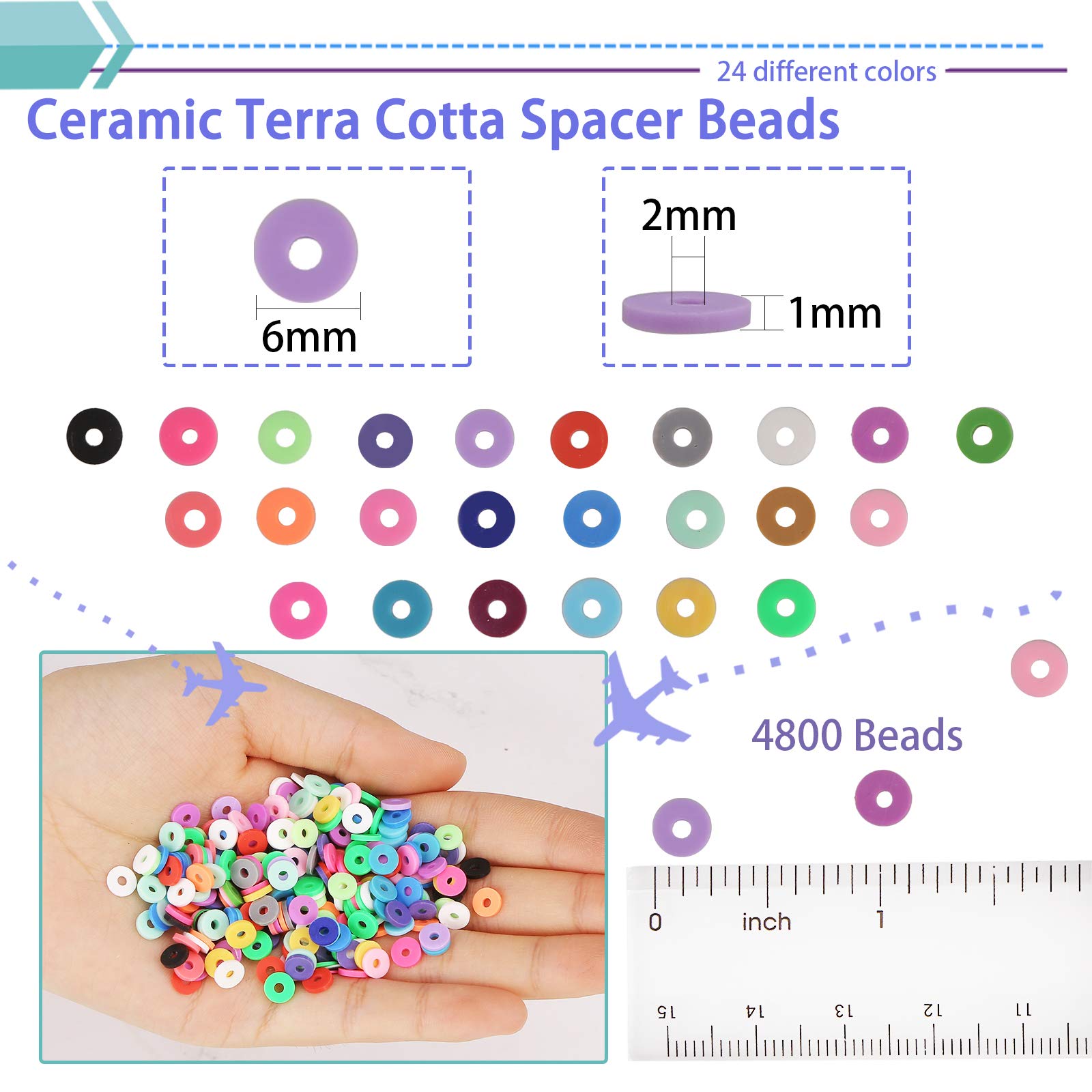 Greentime Clay Beads, 4500pcs Flat Round Spacer Clay Beads Heishi Beads for Bracelets Jewelry Making Kit Earring DIY Crafts for Holiday Gift (24Color 6mm)