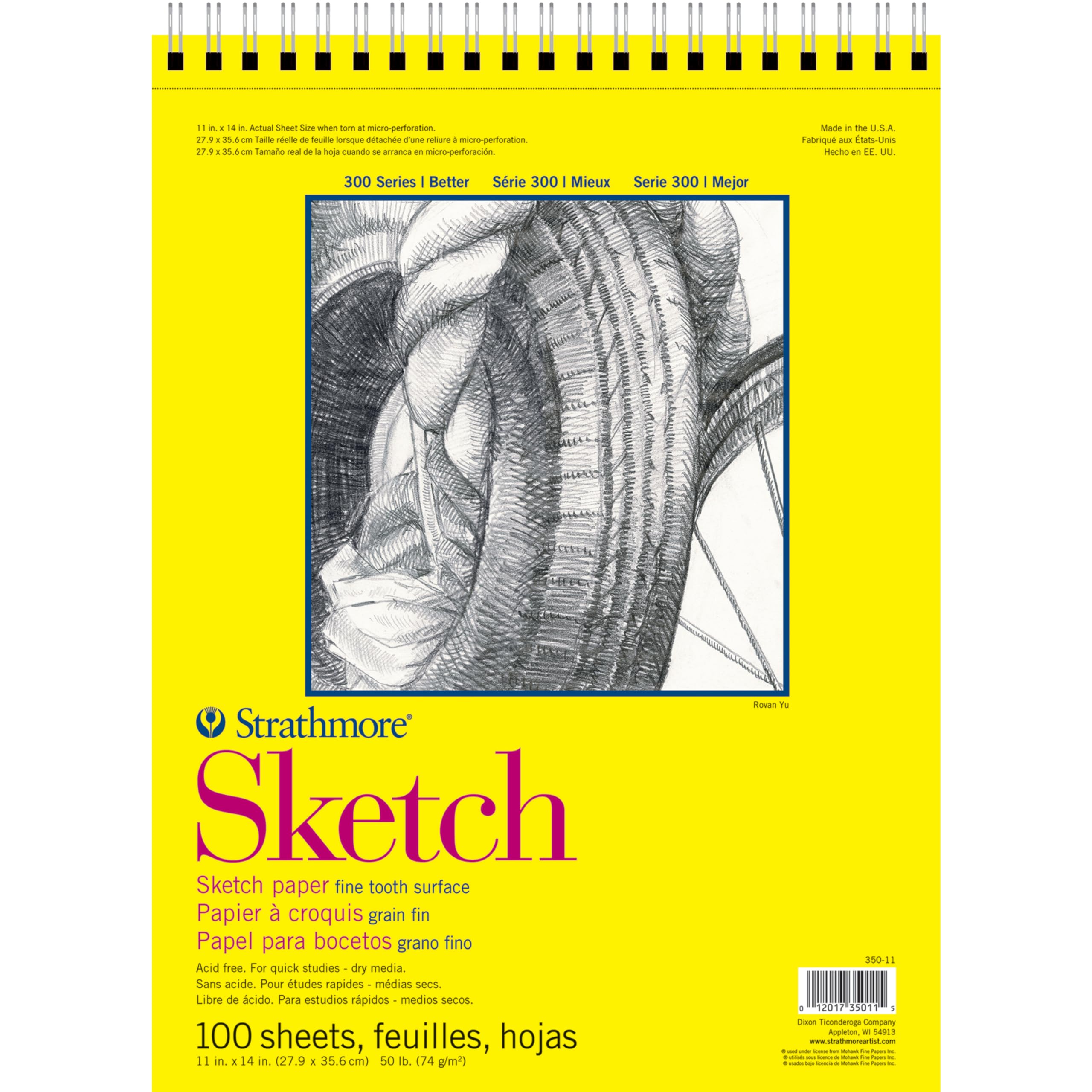 Strathmore 300 Series Sketch Paper Pad, Top Wire Bound, 11x14 inches, 100 Sheets (50lb/74g) - Artist Sketchbook for Adults and Students - Graphite, Charcoal, Pencil, Colored Pencil