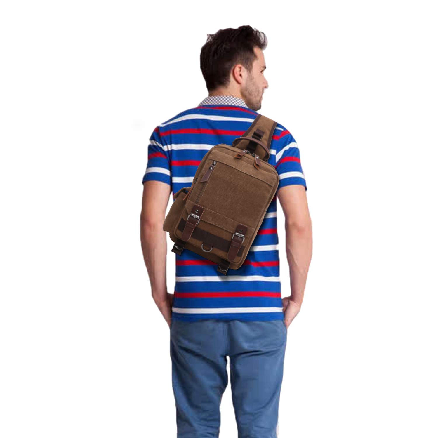 Unisex Lightweight Multi Pockets Canvas Small Day Bag School Backpack Vintage Travel Hiking Rucksack for Men/Women Daypack