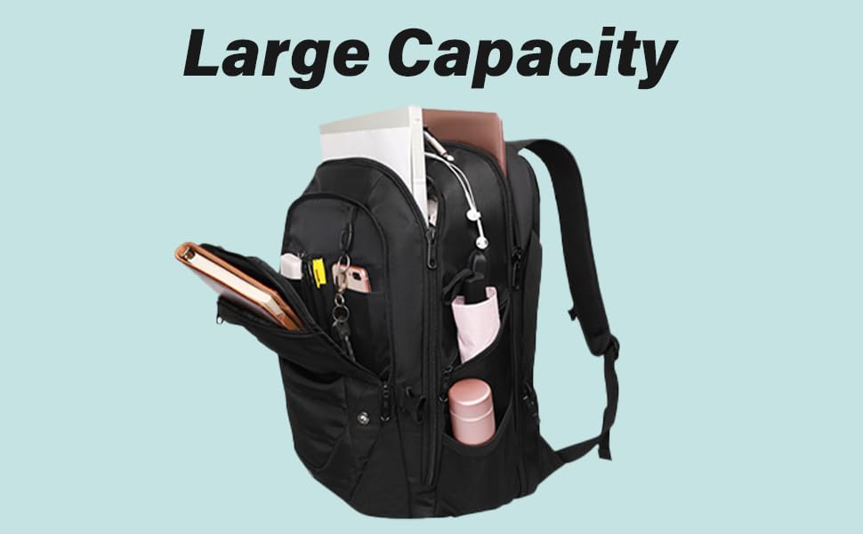 50L Travel Laptop Backpack Fits Up to 19 Inches Notebook Computer TSA Durable College School Bookbag with USB Charging Port &Raincover