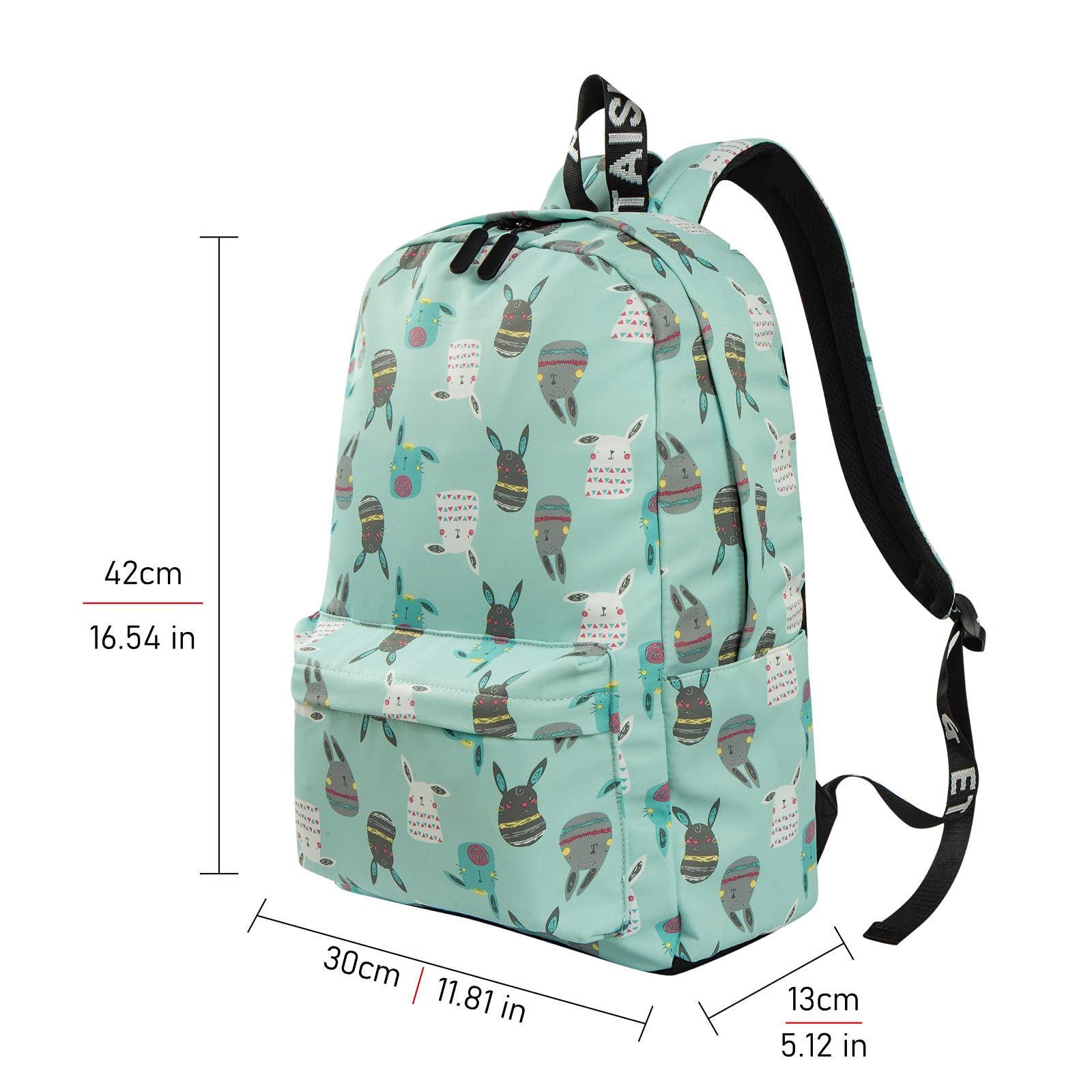 Tesucotus Backpack for Girls Little Girls' Bookbag Elementary Middle School Bag 16 inch (Green Bunny)
