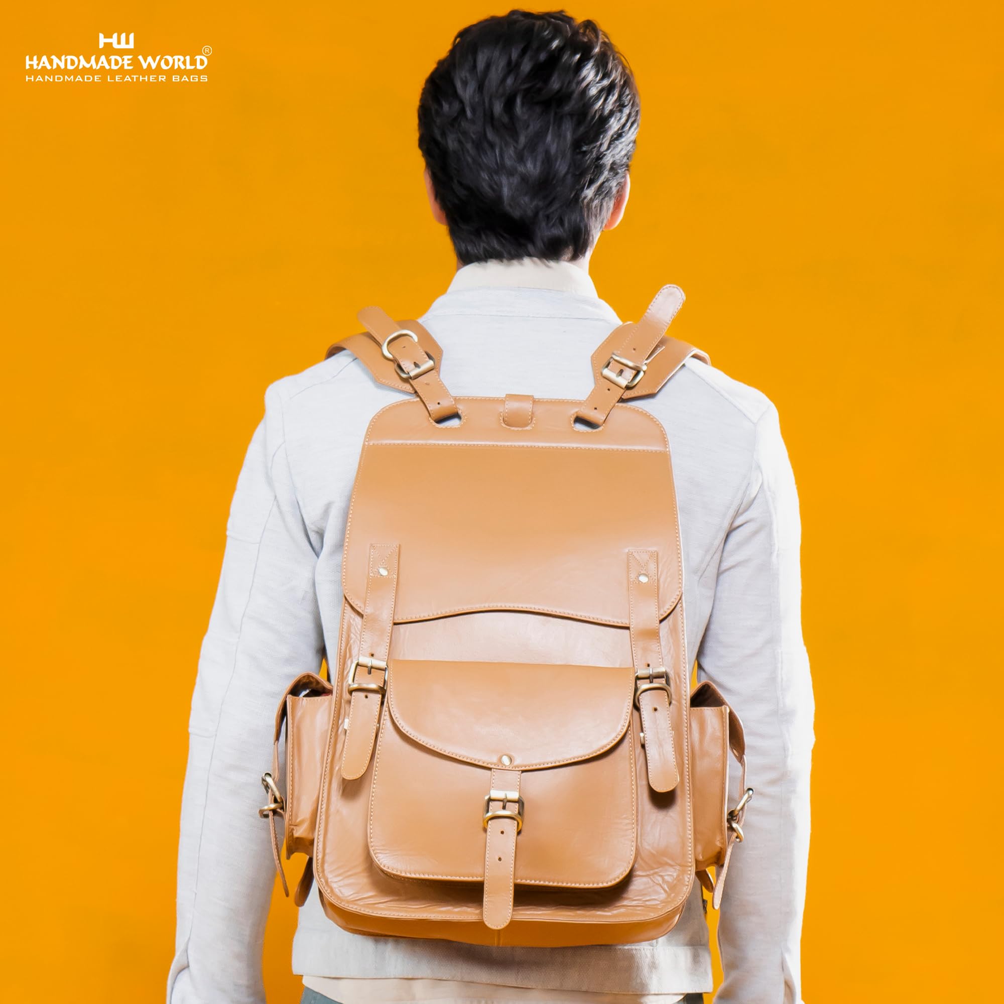 Handmade World Vintage Full Grain 20 Inch Blue Leather Laptop Large Backpack Casual Bookbag Daypack Camping Travel Rucksack Knapsack
