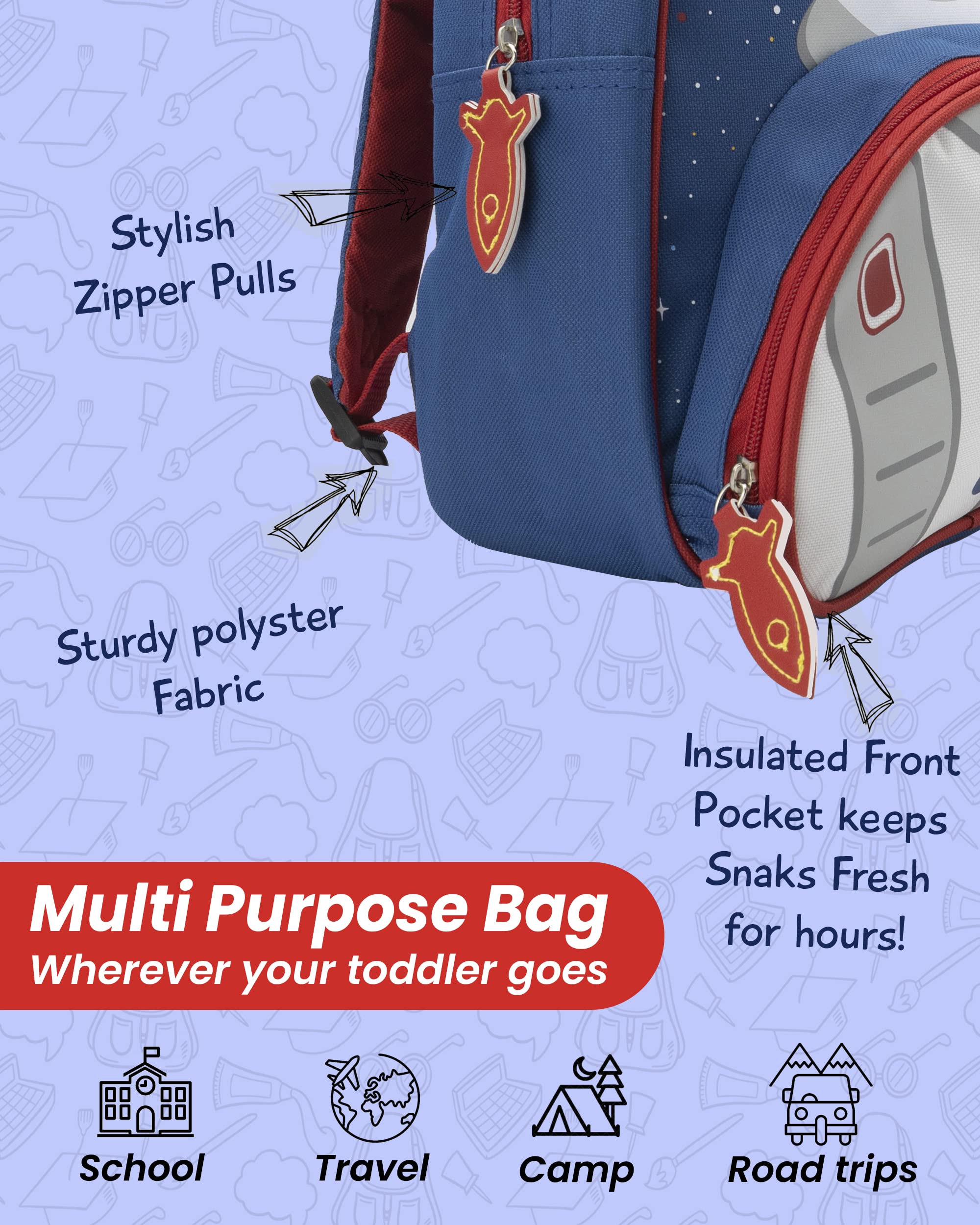 Toddler Backpack for Boys and Girls with Kids Lunch Bag - Space Astronaut Backpack and Lunch Bag Kids Backpack for School with Matching Lunch Box - Camp Travel Preschool Backpack - Awesome Astronaut