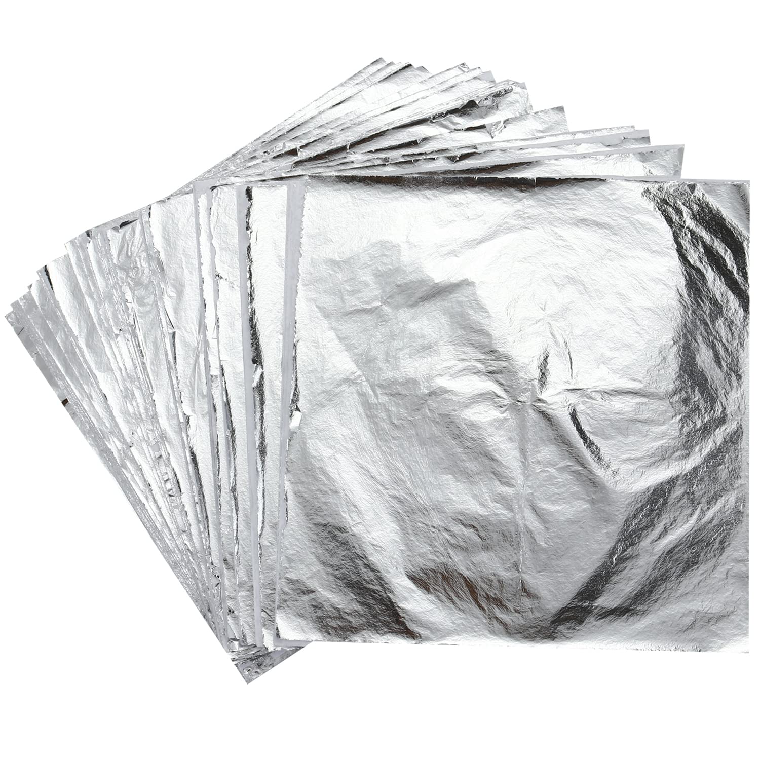 Imitation Leaf for Gilding Crafting, Silver Imitation Sheets for Art, Furniture Decoration, Arts Project Resin Jewelry Making, Nail Art, Silver Foil Flakes Metallic Leaf 5.5 by 5.5 Inches (100pcs)