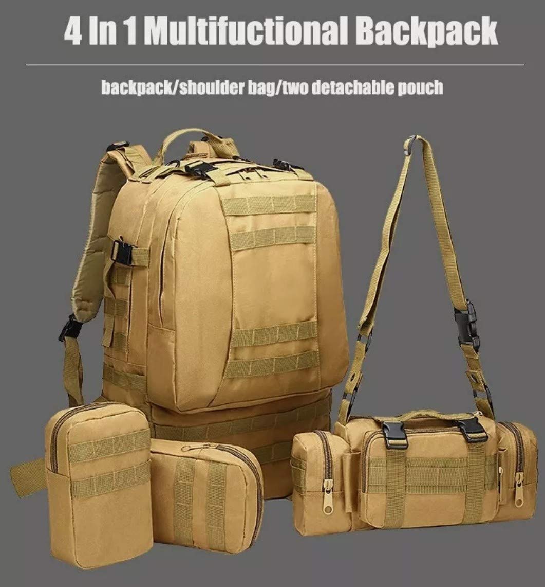 HHE 55L Military Tactical Bag for Camping Hiking Trekking Hunting Bug Out Bag Outdoor Backpack (Khaki),Large