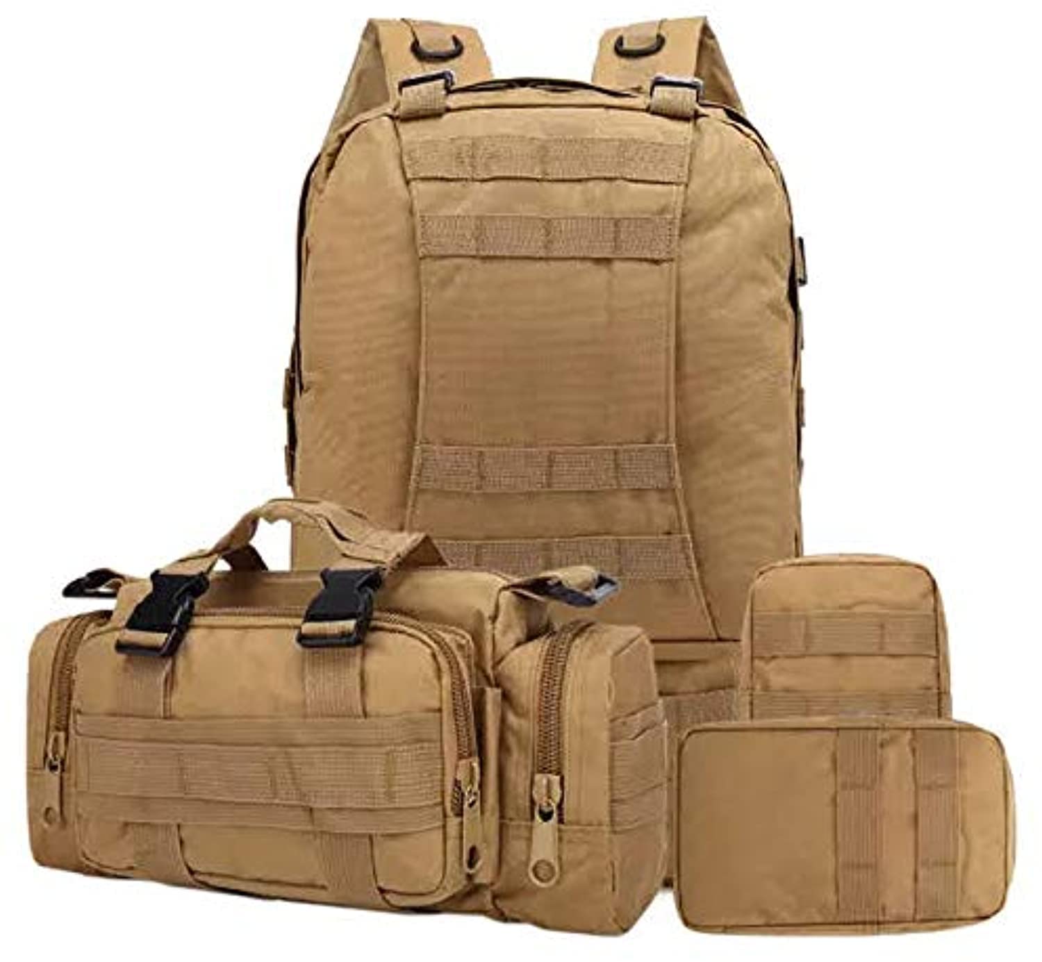 HHE 55L Military Tactical Bag for Camping Hiking Trekking Hunting Bug Out Bag Outdoor Backpack (Khaki),Large