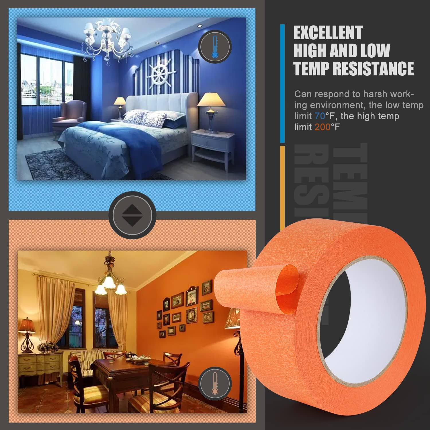 Lichamp Wide Orange Painters Tape 2 inch, 1pc Medium Adhesive Orange Masking Tape, 1.95 inches x 55 Yards