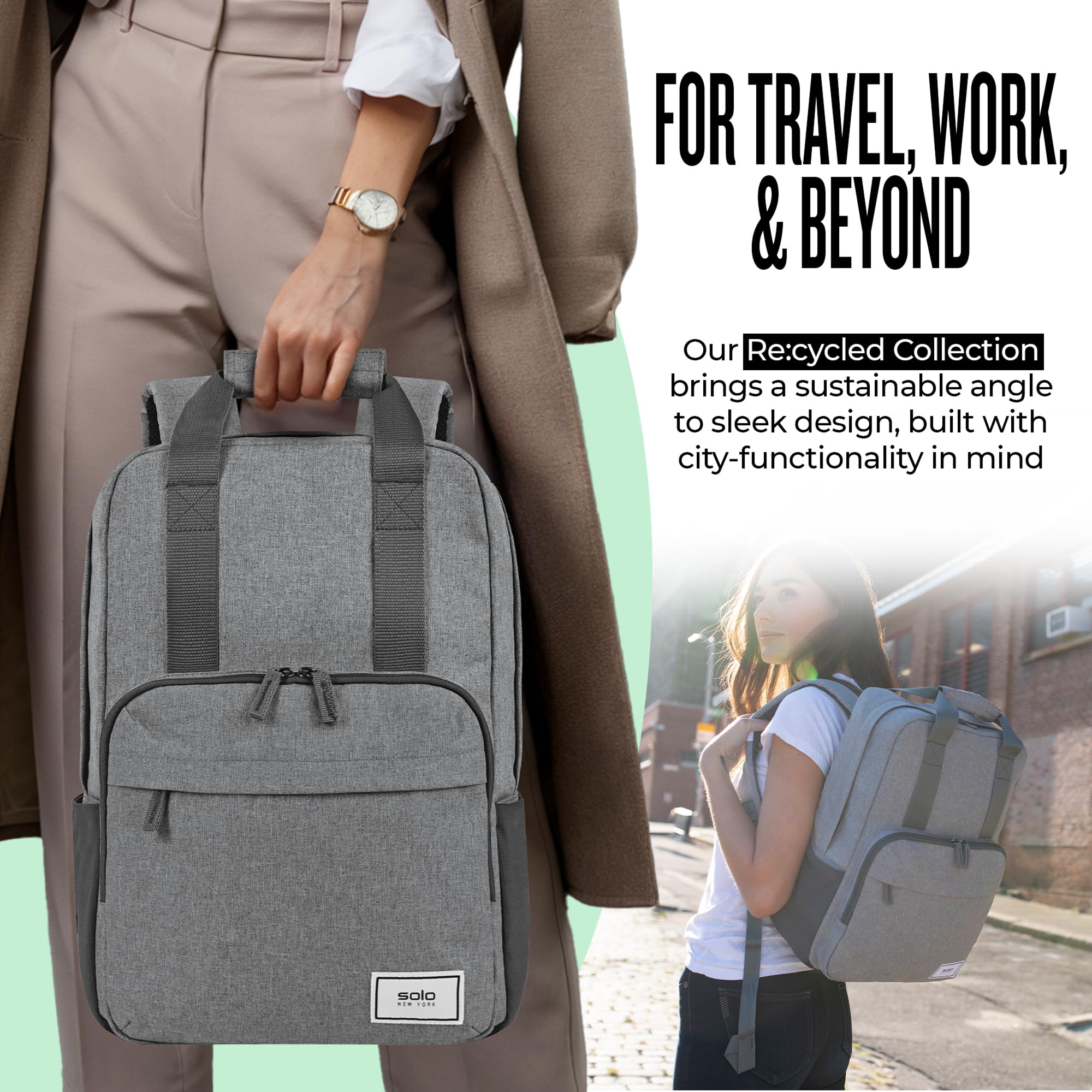 Solo Re:Claim 15.6 Inch Laptop Backpack, Grey, One Size