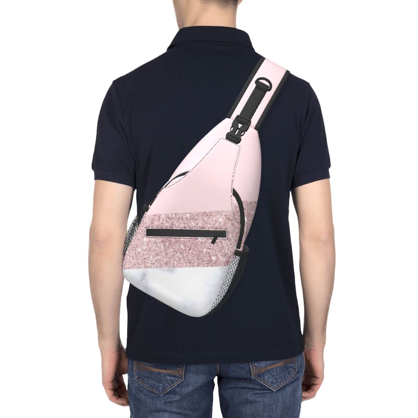 Hicyyu Rose Gold Glitter Outdoor Crossbody Shoulder Bag For Unisex Young Adult Hiking Sling Backpack