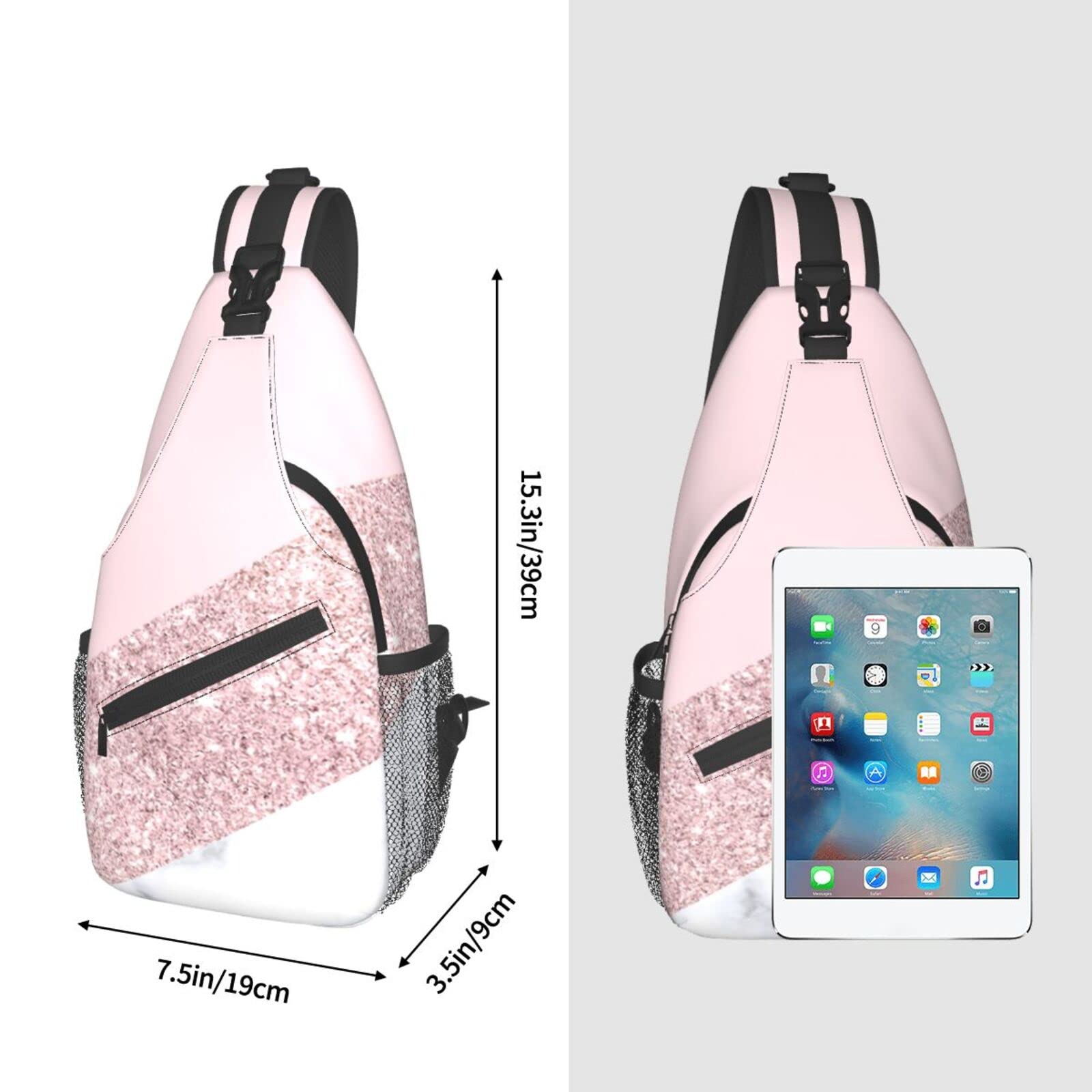 Hicyyu Rose Gold Glitter Outdoor Crossbody Shoulder Bag For Unisex Young Adult Hiking Sling Backpack