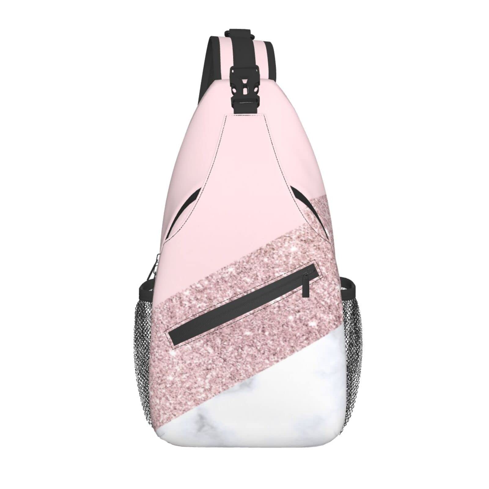 Hicyyu Rose Gold Glitter Outdoor Crossbody Shoulder Bag For Unisex Young Adult Hiking Sling Backpack