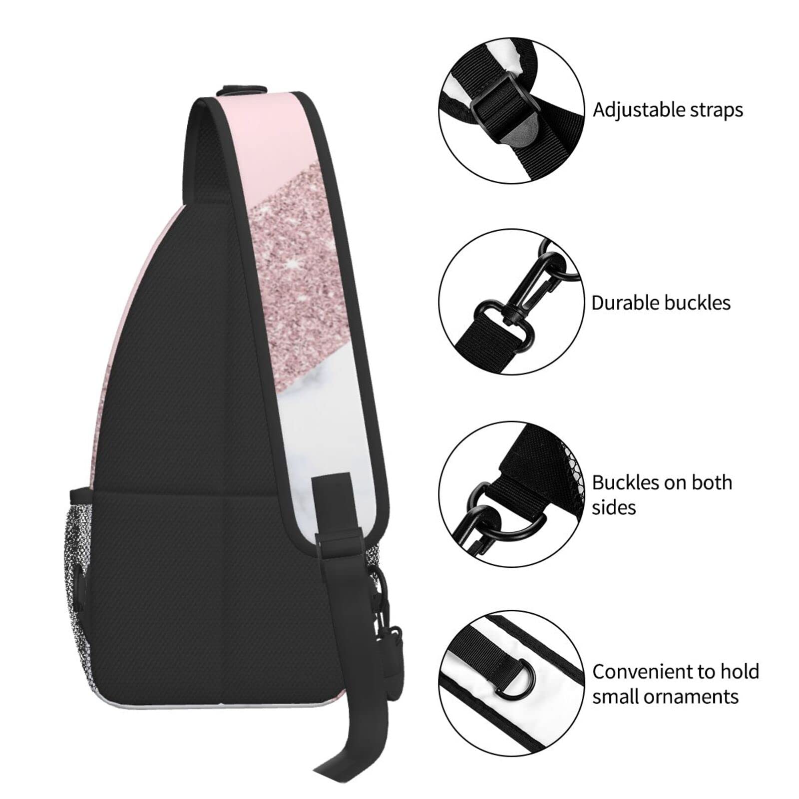 Hicyyu Rose Gold Glitter Outdoor Crossbody Shoulder Bag For Unisex Young Adult Hiking Sling Backpack