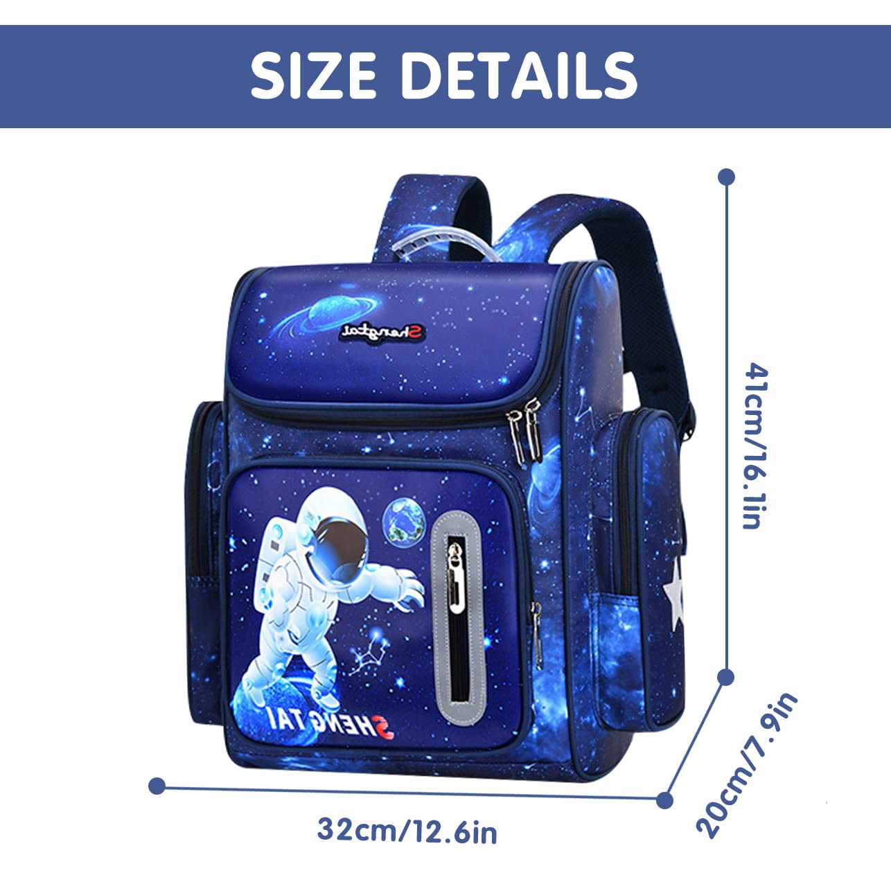 Astronaut School Backpack for Boys Large Capacity Waterproof Light Weight Schoolbag Bookbag for Kids Primary School Student (Blue)