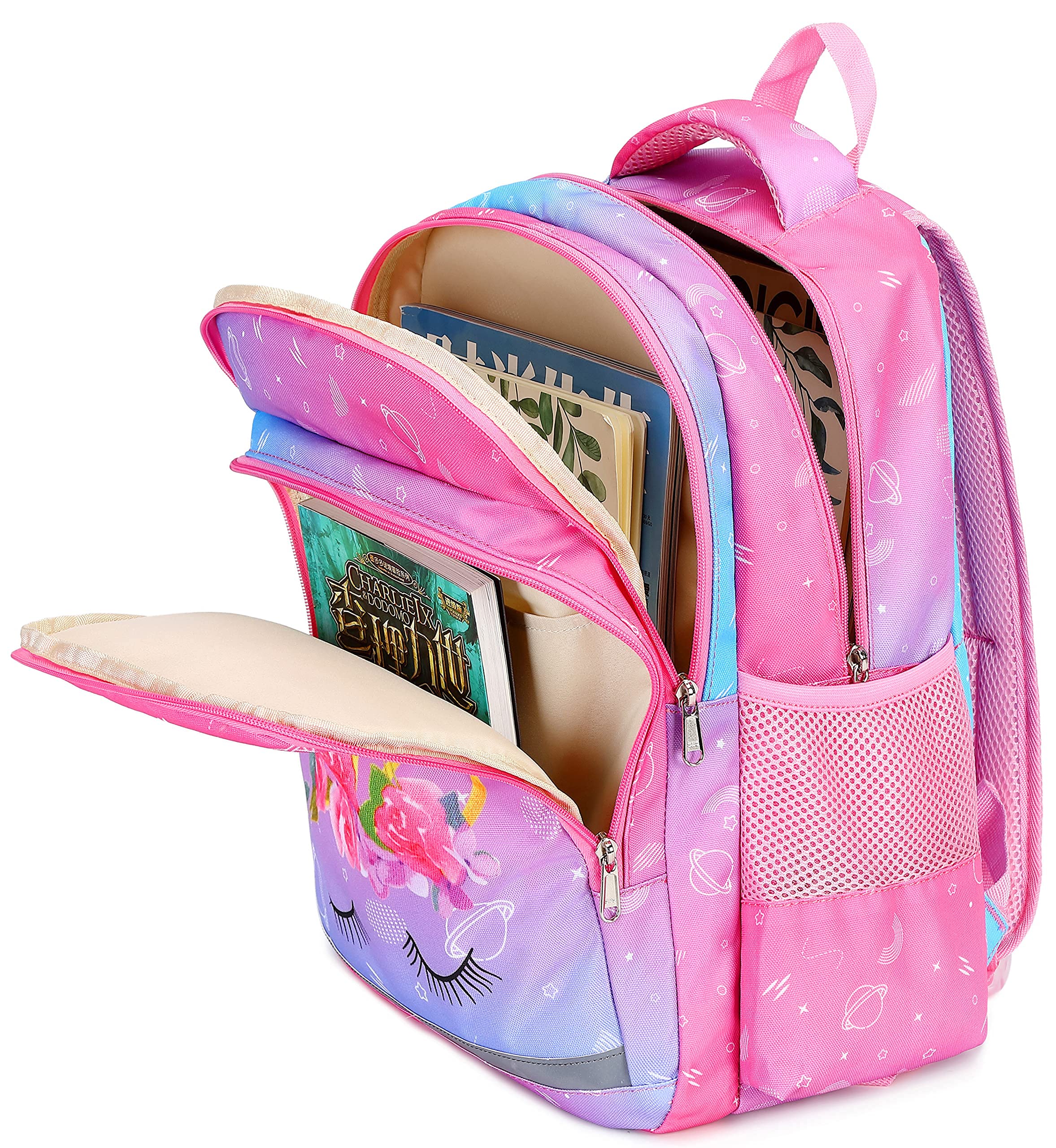 LEDAOU Kids School Backpack with Lunch Box for Girls Bookbag School Bag Preschool Kindergarten Toddler Backpack Tie Dye (Gradient Blue Purple-Cosmos)