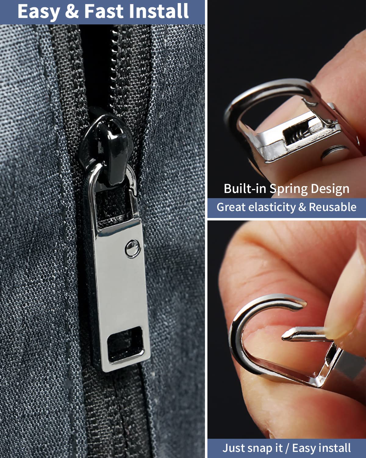 Zipper Pull, Zipper Pull Replacement (32 Pack), Universal Replacement Zipper Pull Kit, Durable Zipper Tab Replacement, Zipper Pulls for Backpacks, Purses, Jackets, Luggage, Boots (4 Styles 4 Sizes)