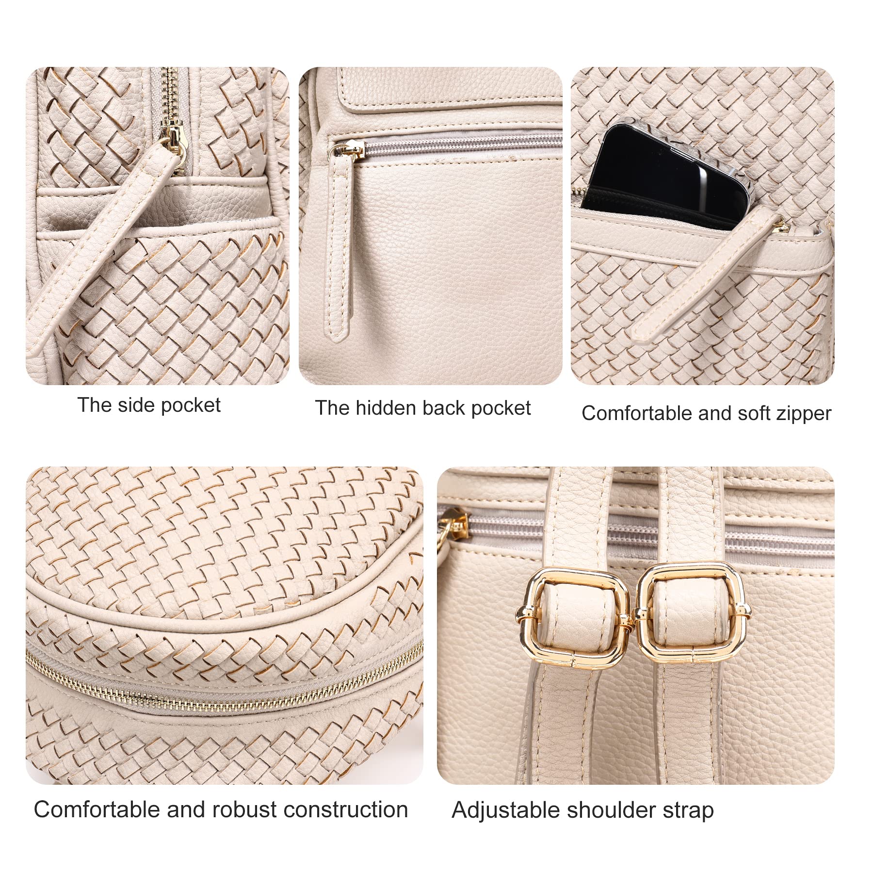 SHOMICO Women Backpack Purse Woven Trendy Stylish Casual Dayback Handbag (Large Beige Woven)