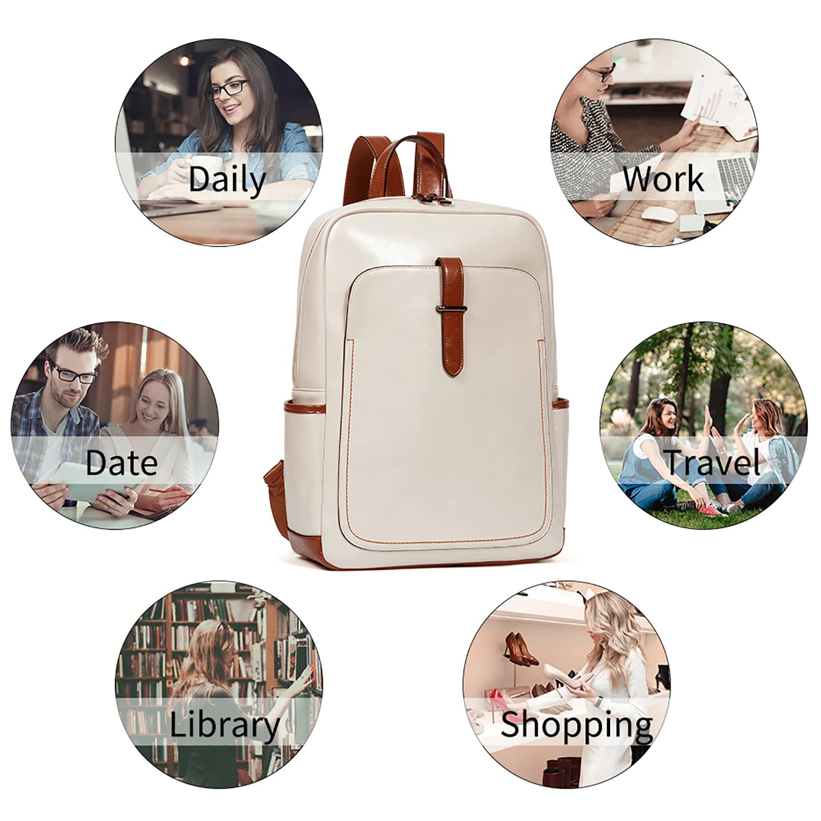 Telena Leather Laptop Backpack for Women 15.6 inch Computer Backpack College Travel Daypack Bag Crocodile Grain