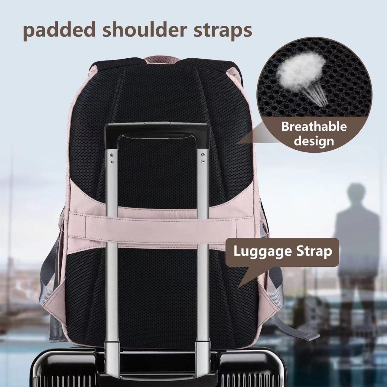 Laptop Backpack for Women Travel Backpack HXLGMD 17 Inch Computer Bags College School Bookbags with USB Charging Hole,Large Capacity Computer Backpacks for Work Business, Pink
