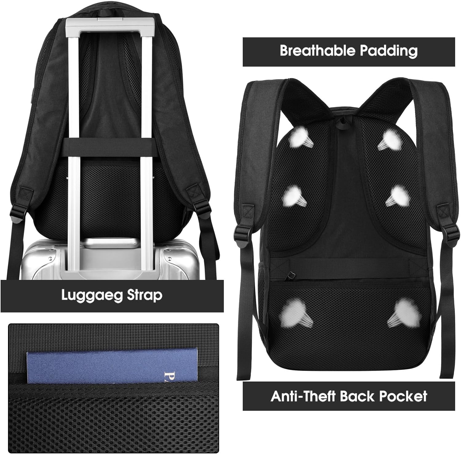 Travel Laptop Backpack for Men, Large School Backpacks for Teens Water Resistant Back Pack with USB Charging Port, Business Anti Theft Durable Computer Bag Gifts for Men Fits 17.3 Inch Laptop, Black