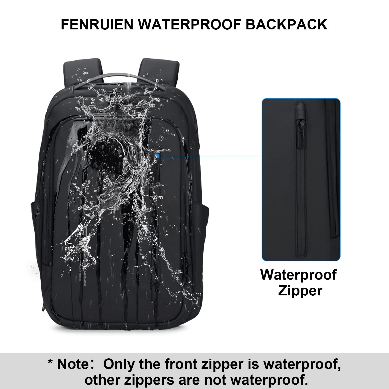 FENRUIEN Business Laptop Backpack 15.6 Inch, Expandable Slim Backpack for Men with USB Port, Water Resistant Computer Bag for Travel/College/Work, Black