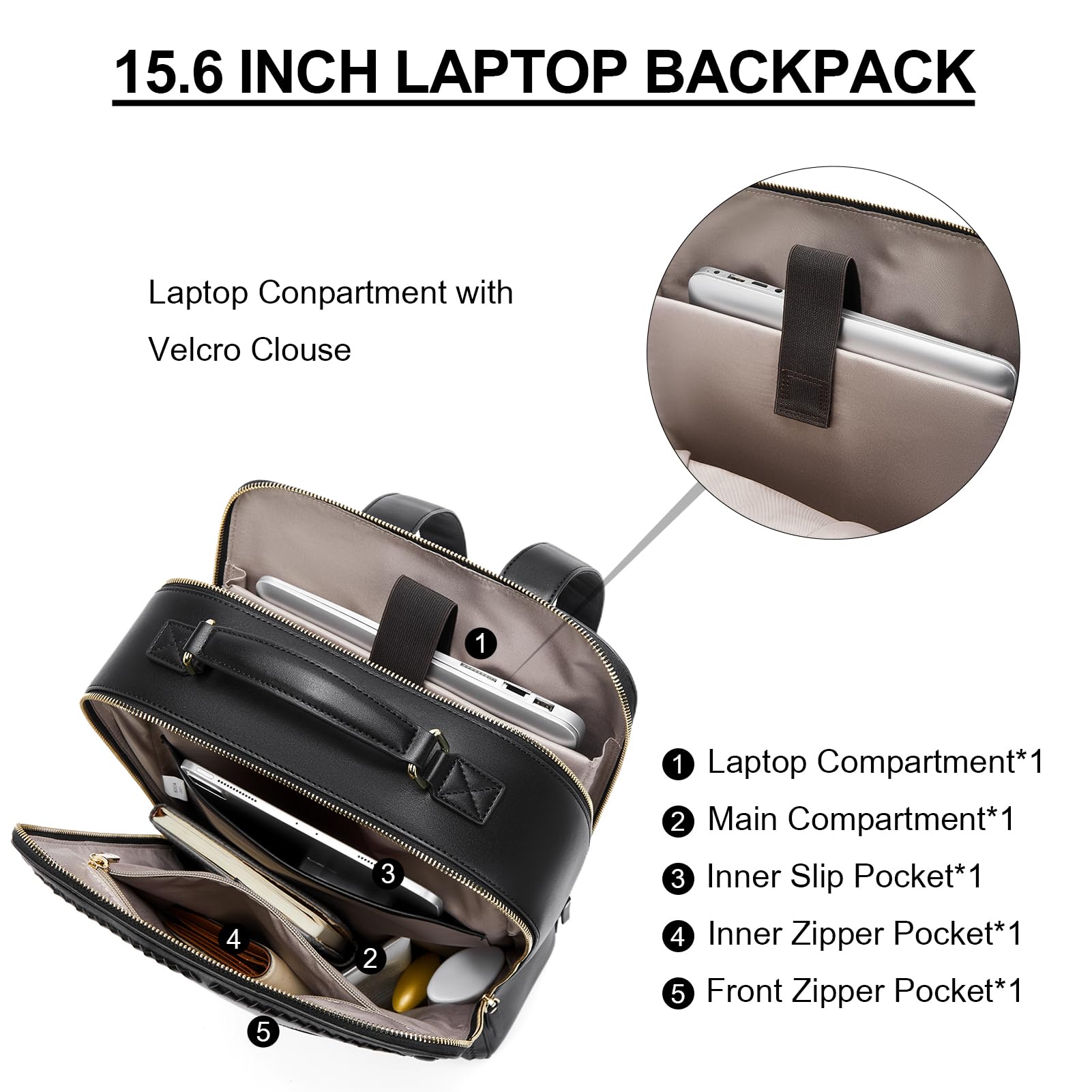 BOSTANTEN Leather Laptop Backpack for Women Large Capacity 15.6 inch Computer Bag Casual College Daypack Travel Bag Brown
