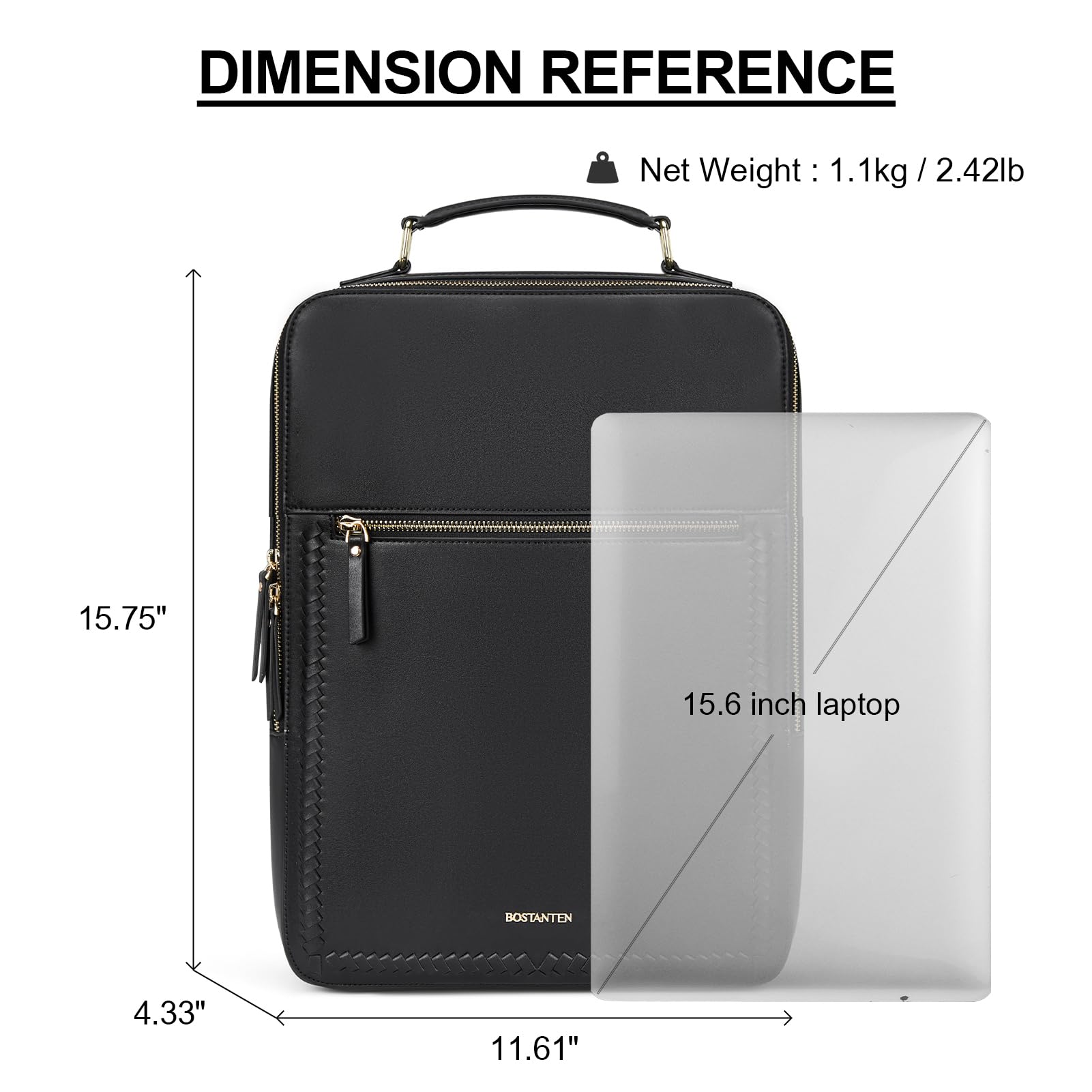 BOSTANTEN Leather Laptop Backpack for Women Large Capacity 15.6 inch Computer Bag Casual College Daypack Travel Bag Brown