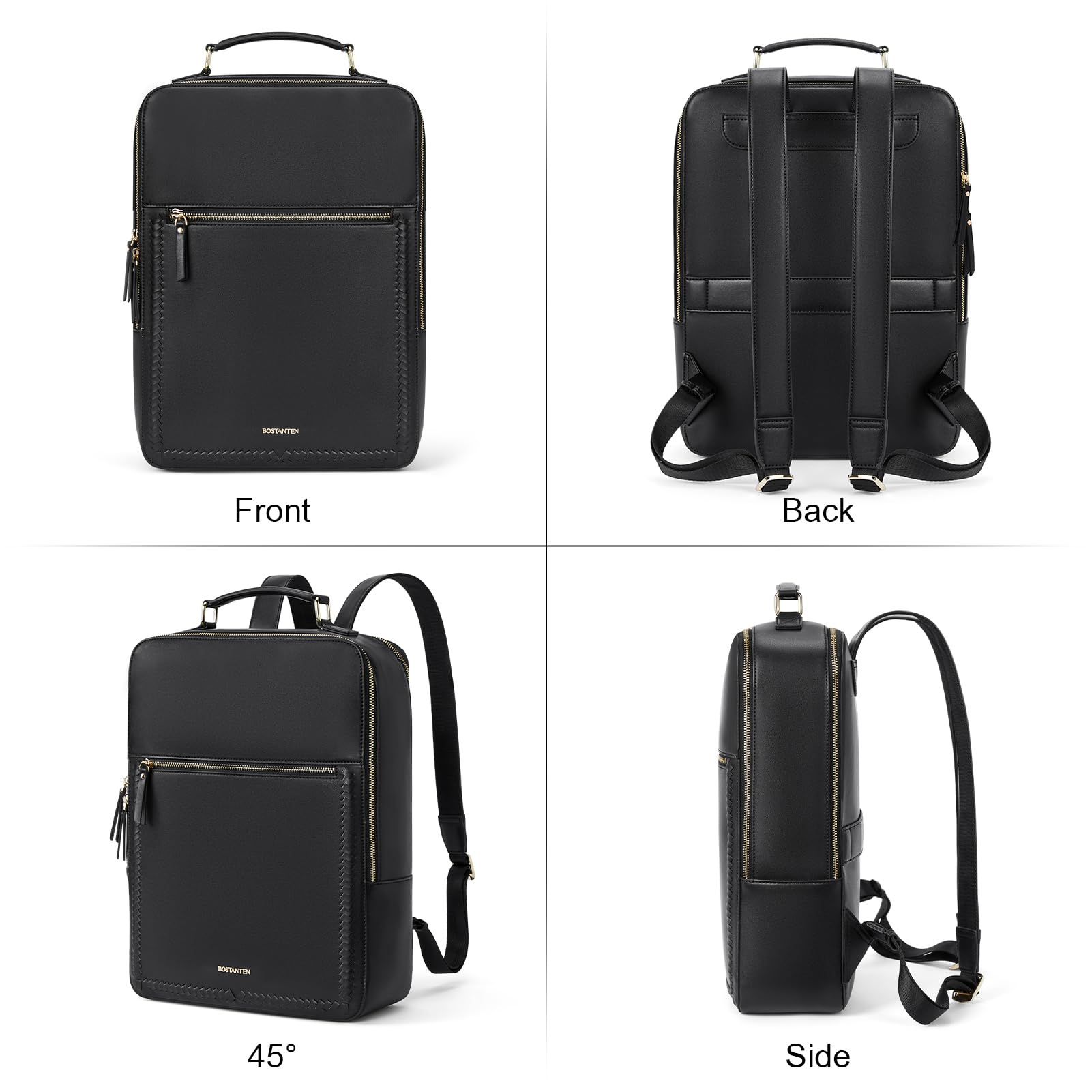 BOSTANTEN Leather Laptop Backpack for Women Large Capacity 15.6 inch Computer Bag Casual College Daypack Travel Bag Brown