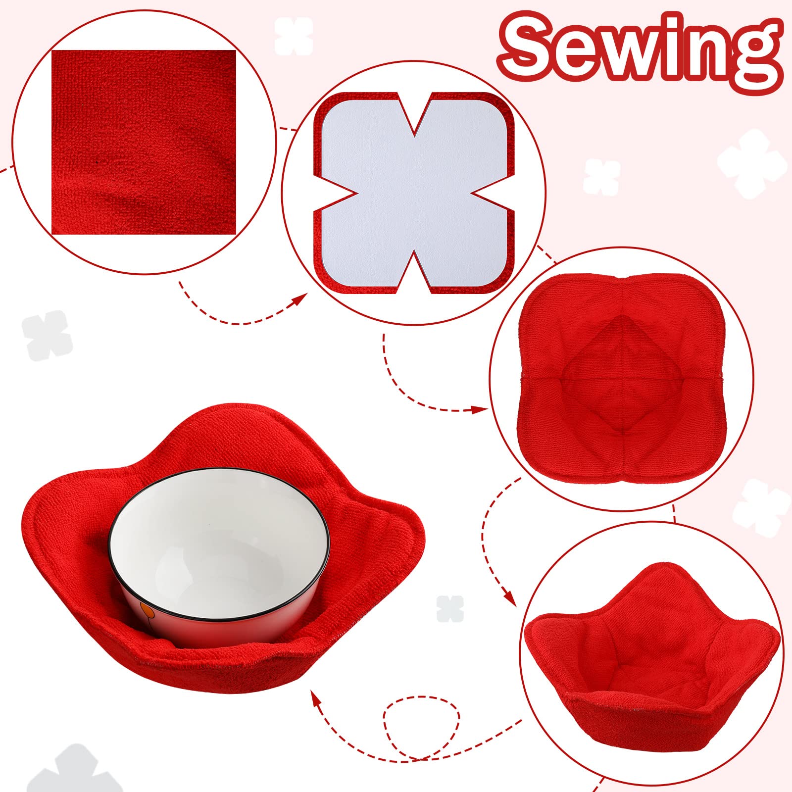 Cozy Pre Cut Batting Microwave Quilt Batting Fabric Batting for Quilting Bowl Cozy Pattern Template Bowl Wrap Cut on Fold Template for Sewing DIY, 9.84 x 9.84 Inch(12 Pieces)