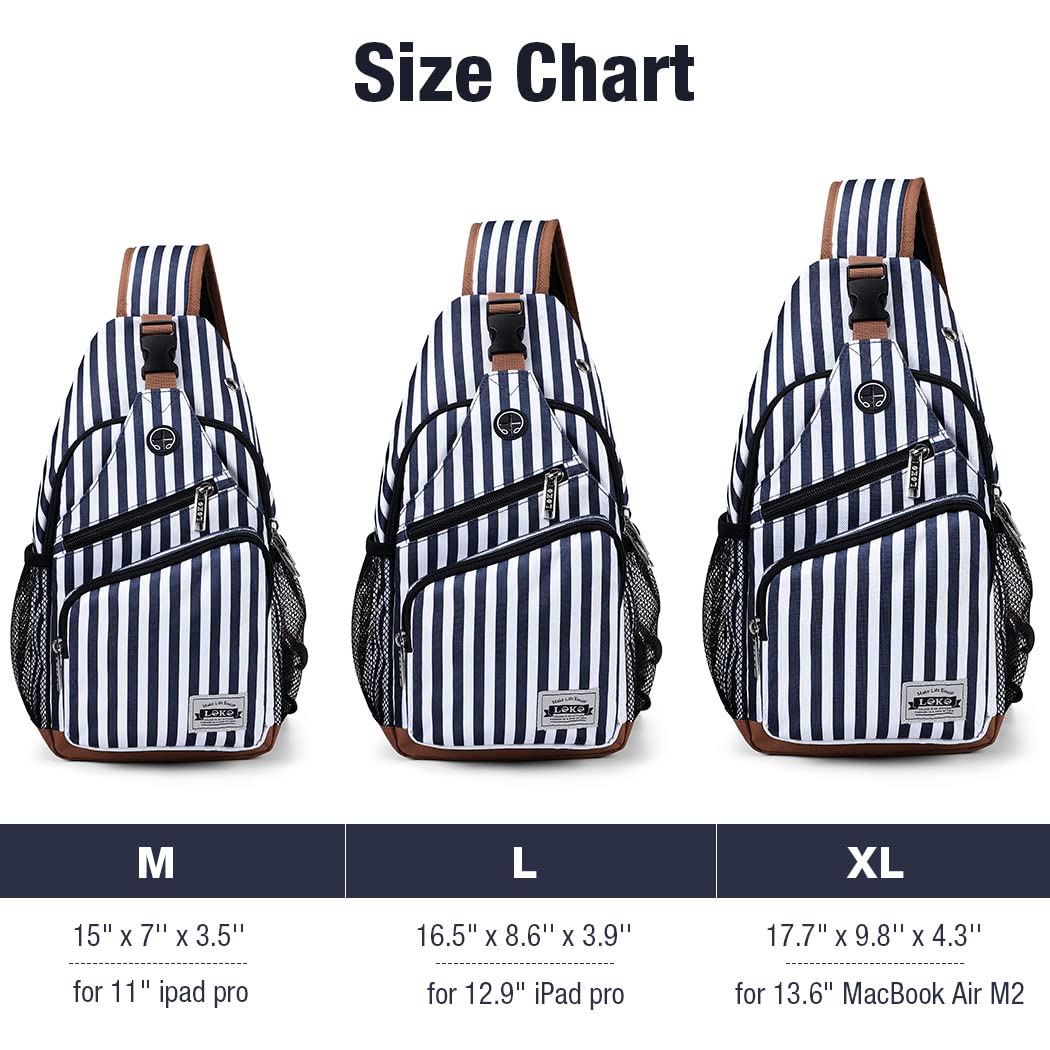 Lekebobor Sling Bag Crossbody Sling Backpack Travel Hiking Chest Bag Daypack,Blue Striped Large.