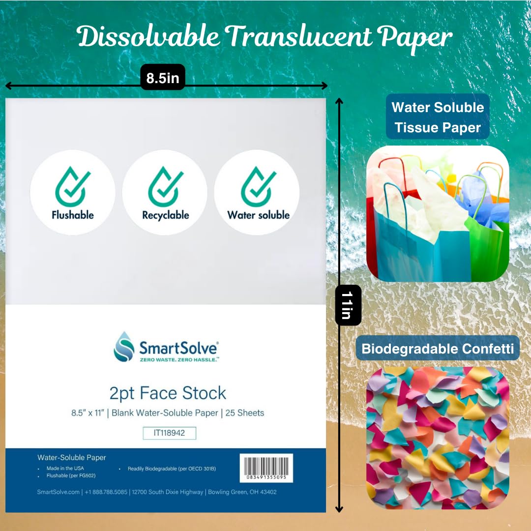SmartSolve - IT118942 2pt Water-Soluble Translucent Paper, 8.5" x 11", White (Pack of 25)