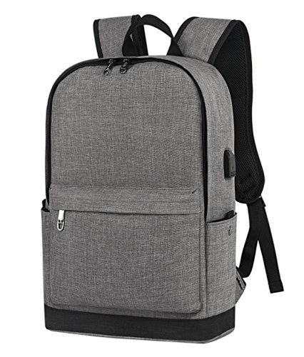 Kids School Backpack, Classic Basic Kids Backpacks 15.6 inch Laptop Bookbag with USB Charging Port Lightweight Casual Daypack Water Resistant Travel Bookbag Student Backpack for Teens Boys Girls, Grey