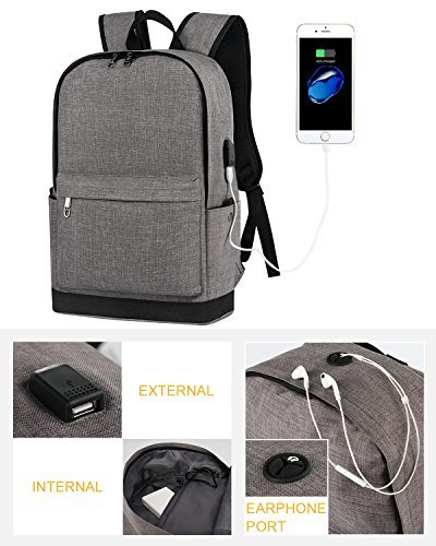 Kids School Backpack, Classic Basic Kids Backpacks 15.6 inch Laptop Bookbag with USB Charging Port Lightweight Casual Daypack Water Resistant Travel Bookbag Student Backpack for Teens Boys Girls, Grey