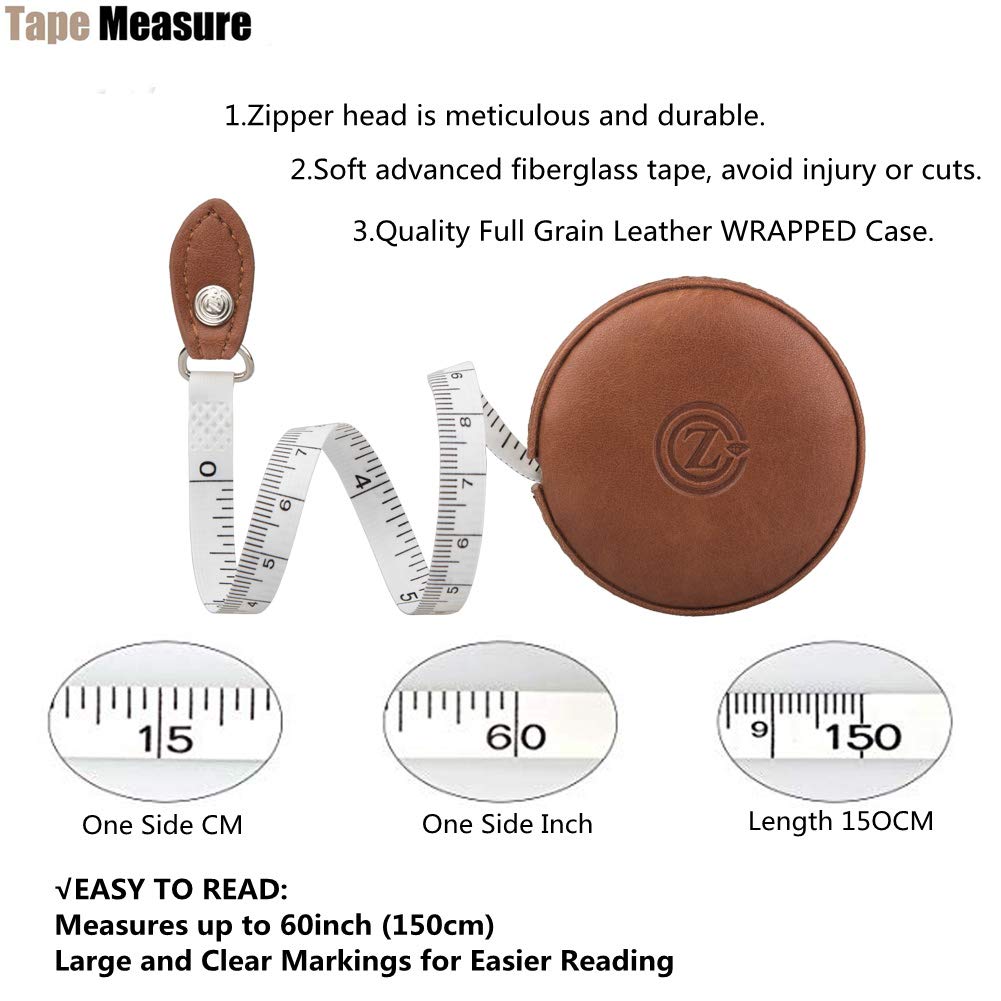 Sewing Tape Measure, Medical Body Cloth Tailor Craft Dieting Measuring Tape, 60 Inch/1.5M Dual Sided Retractable Ruler with Push Button Round(1 Pack, Brown)