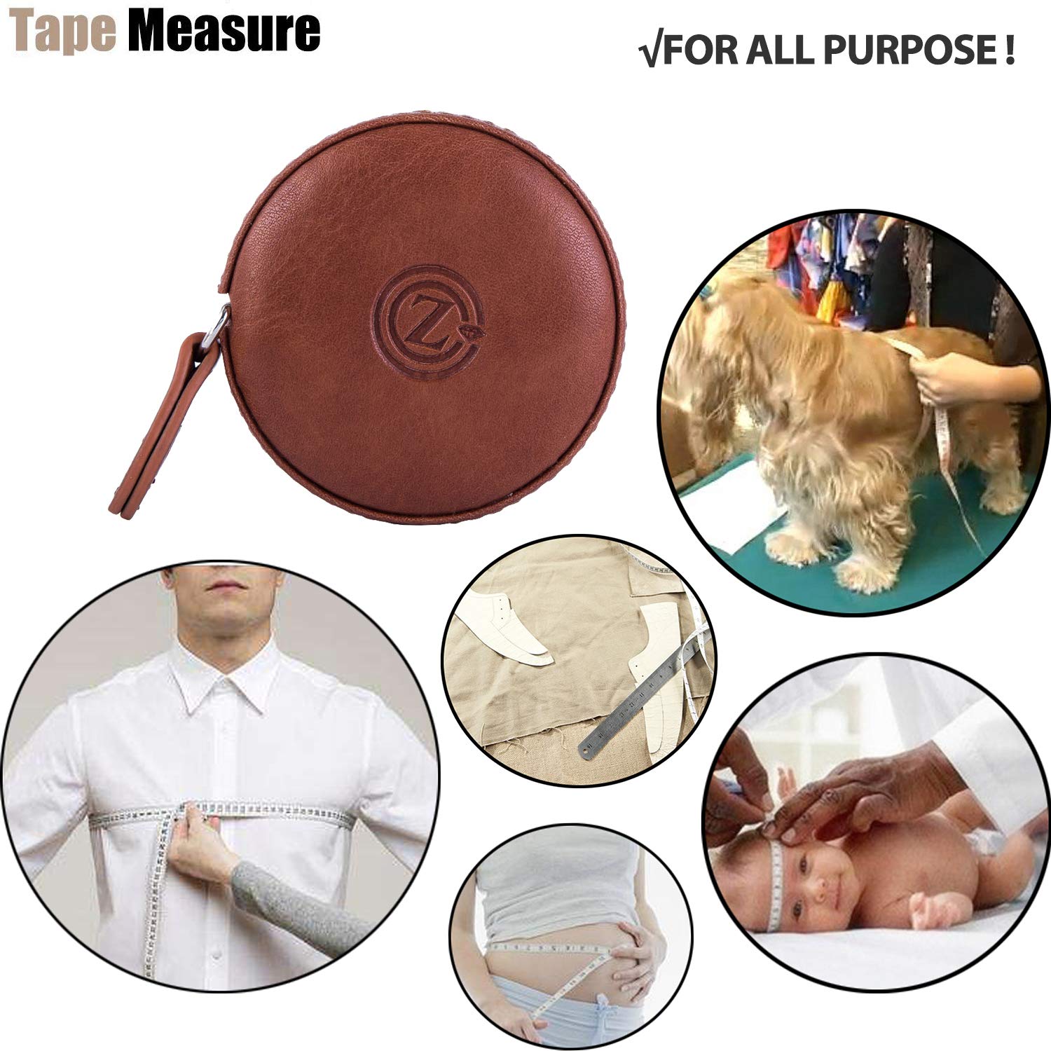 Sewing Tape Measure, Medical Body Cloth Tailor Craft Dieting Measuring Tape, 60 Inch/1.5M Dual Sided Retractable Ruler with Push Button Round(1 Pack, Brown)