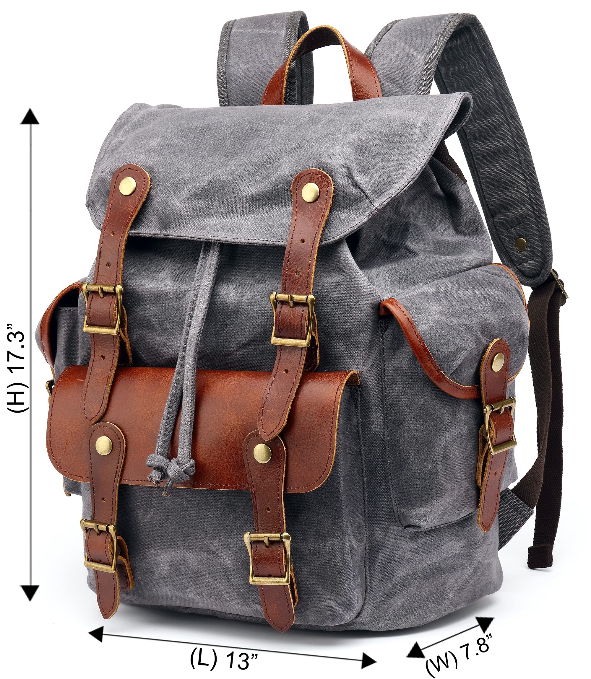 Waxed Canvas Leather Backpack for Men, Military Tactical Shoulder Rucksack for Travel School Bag (M85_Grey)