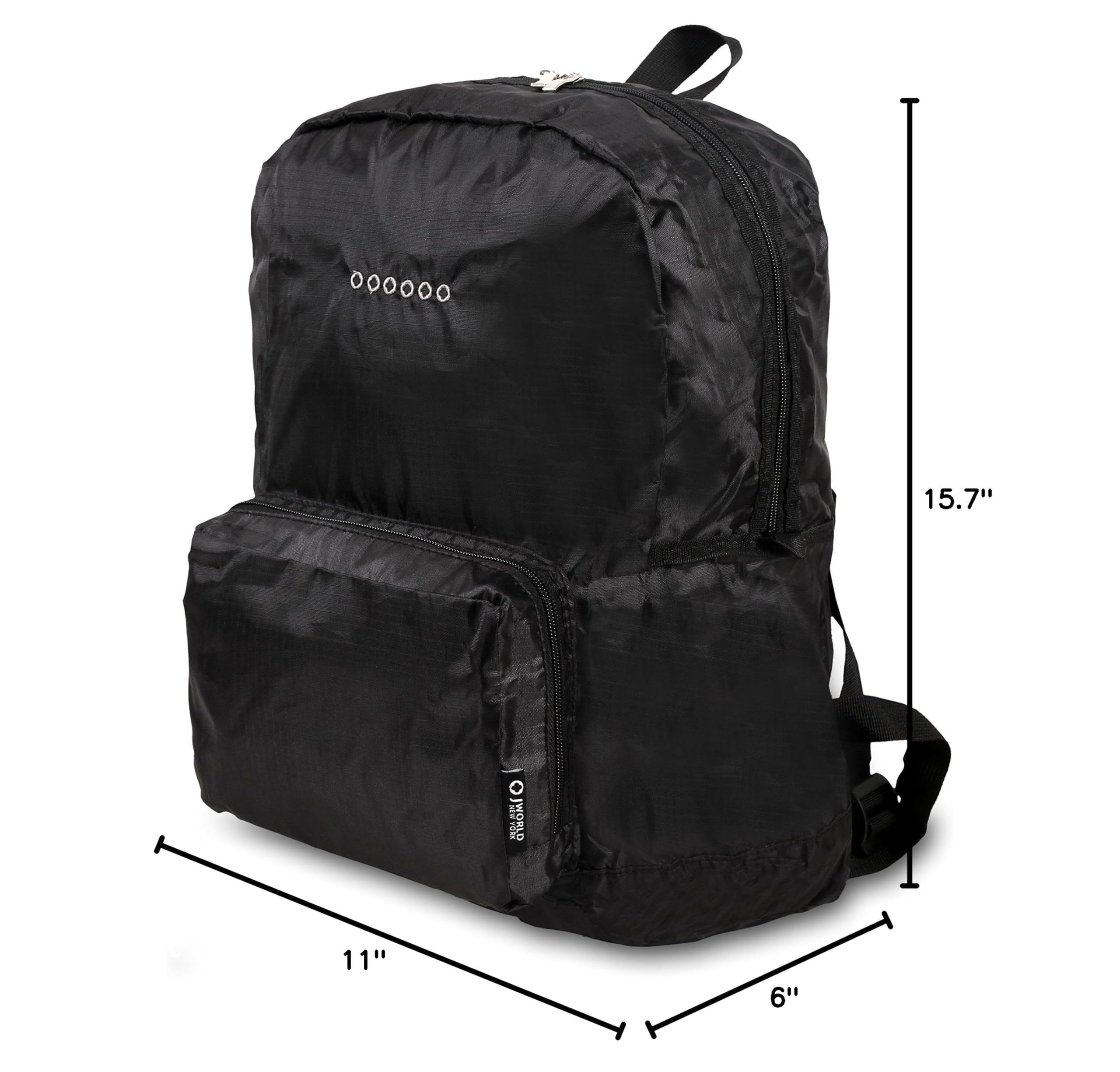 J World New York Buena Folding Backpack, Black, 6 X 11 X 15.7 (H X W X D)